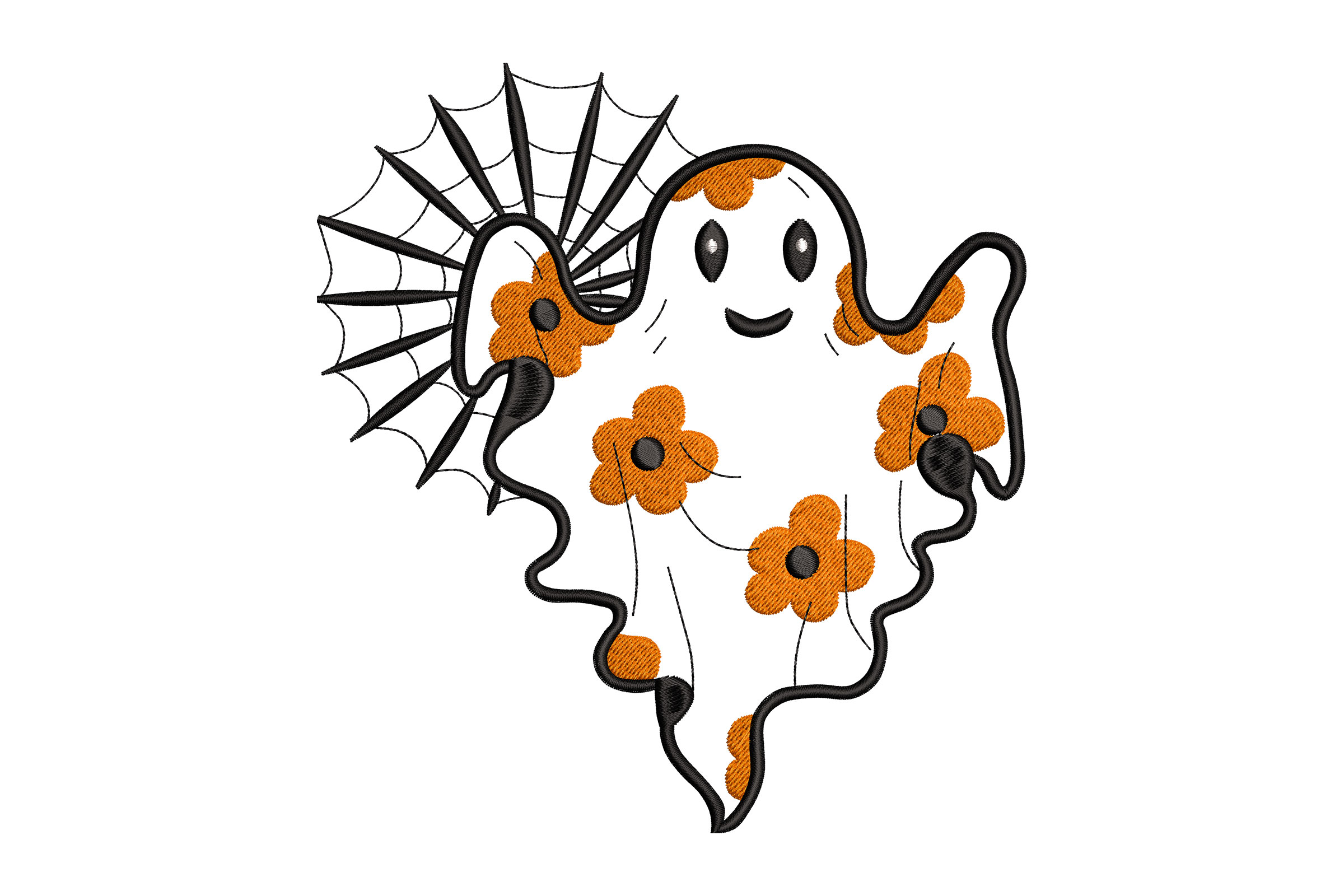Floral Ghost Embroidery Design | Halloween Ghost with Flowers & Web ...
