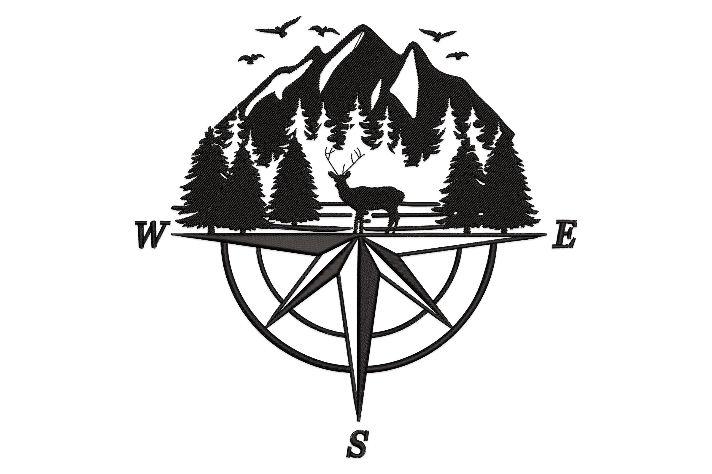 Mountain Compass & Deer – Machine Embroidery Design | Embroidize