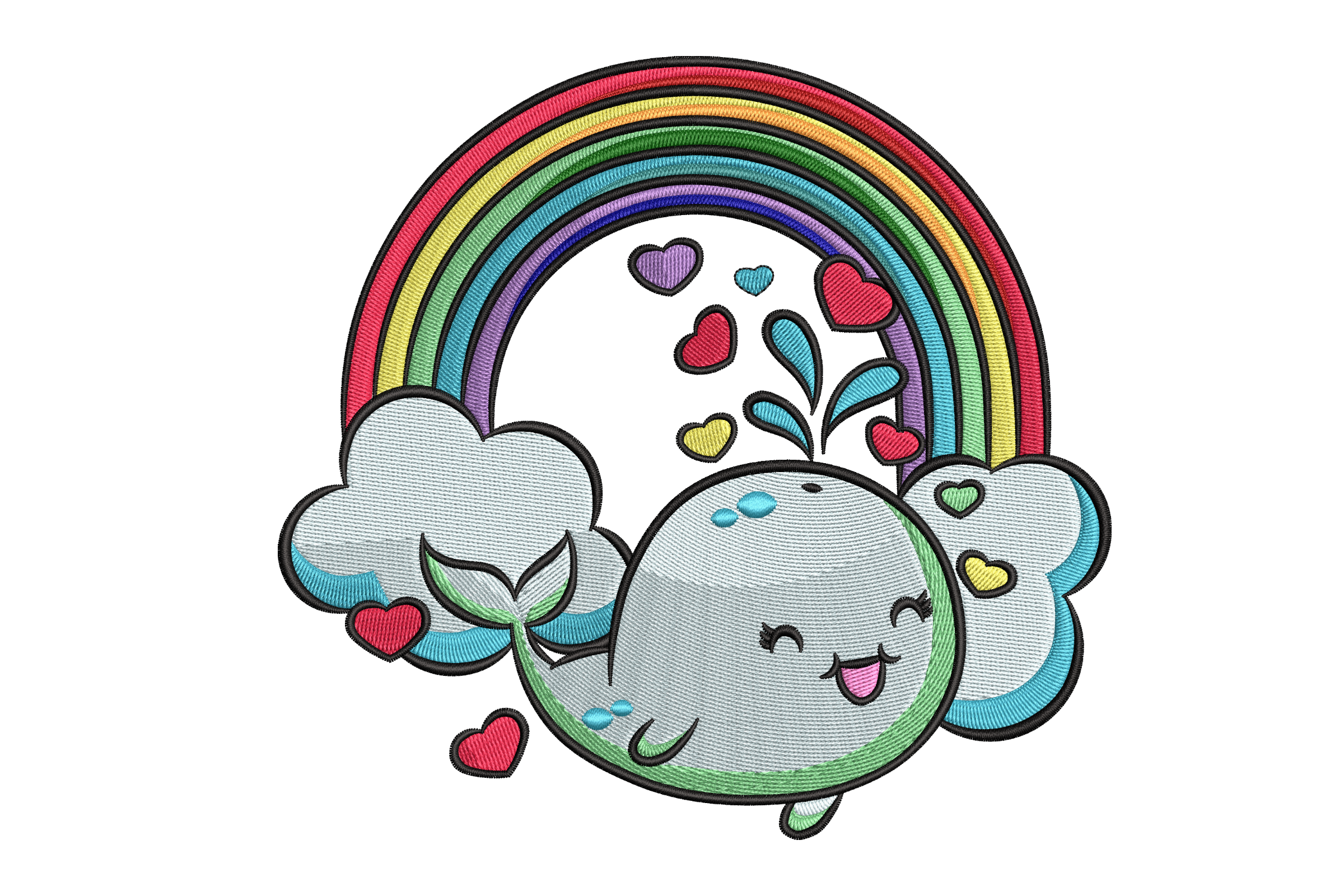 Rainbow Whale with Hearts – Machine Embroidery Design | Embroidize