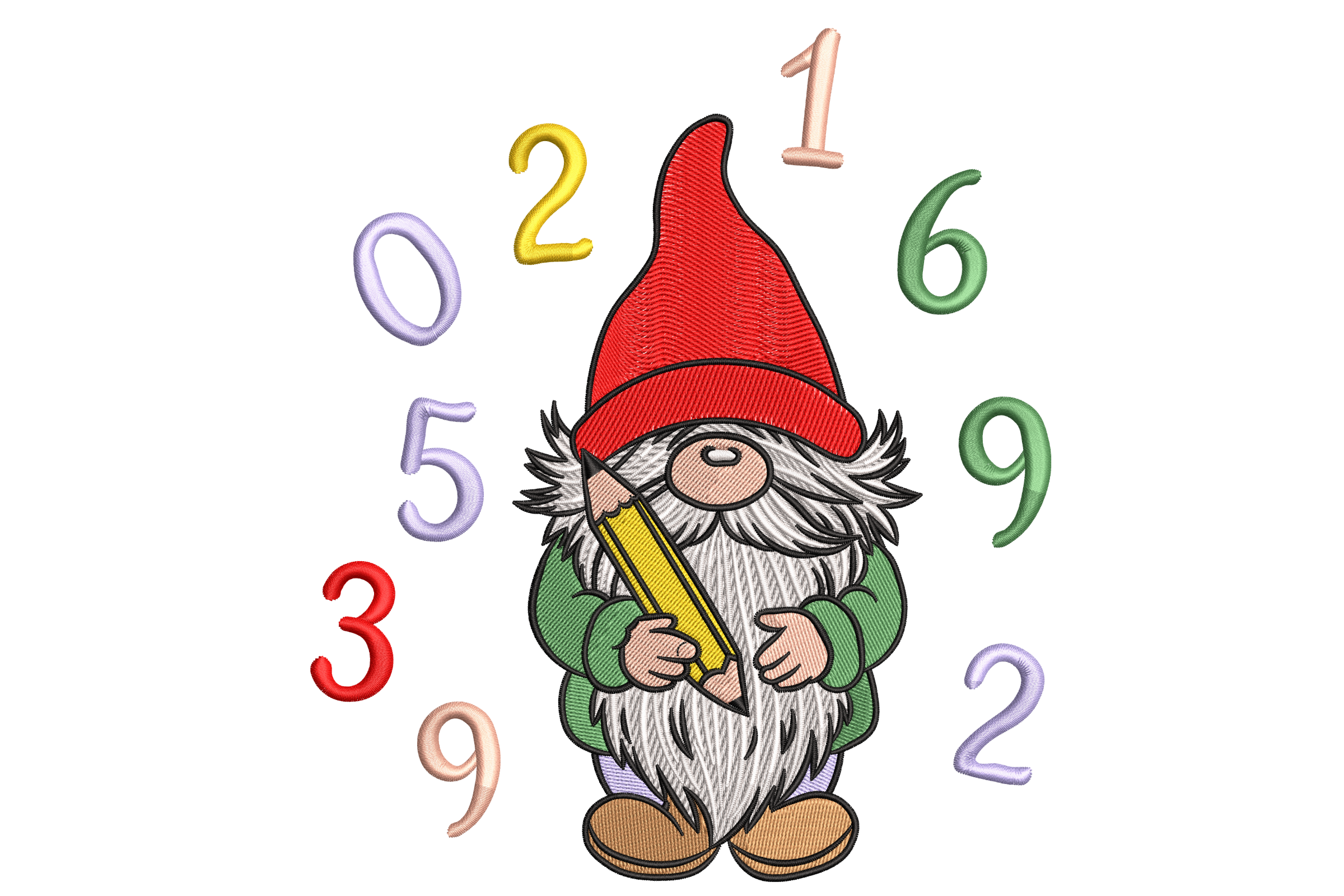 Math Gnome with Numbers – Machine Embroidery File | Embroidize