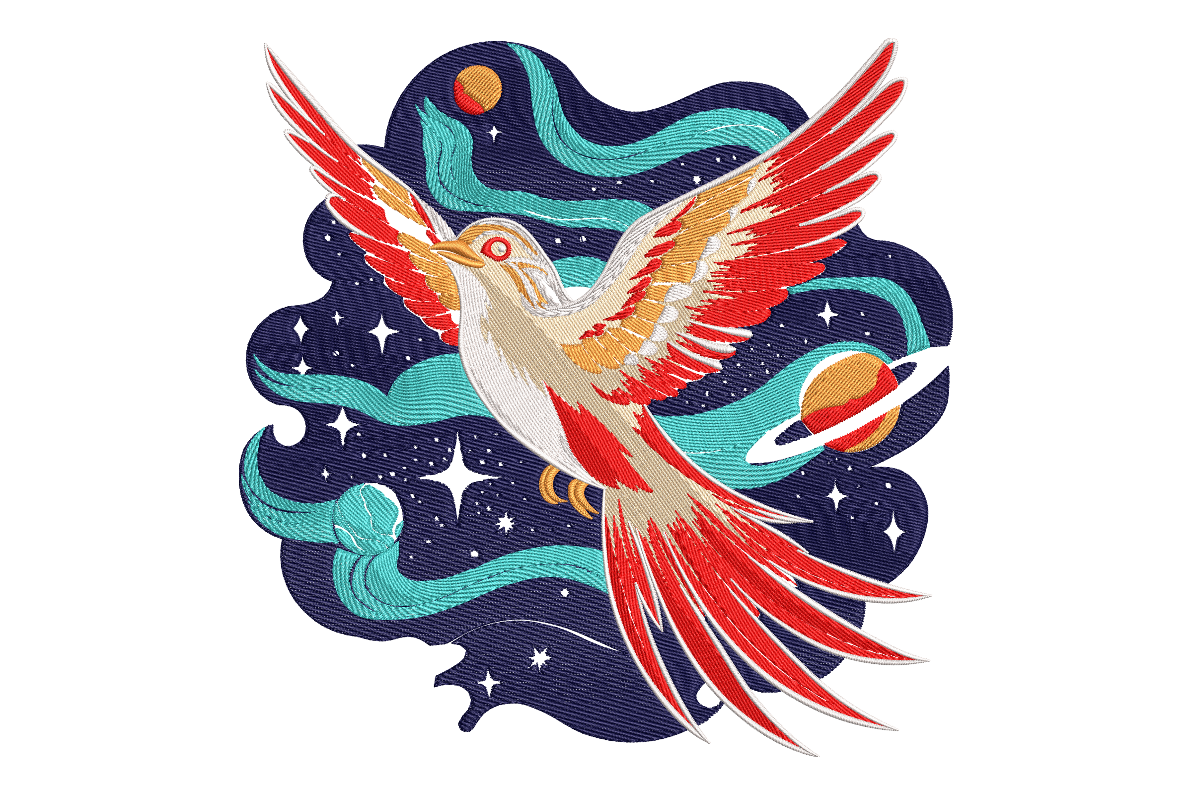 Bird in Space – Cosmic Fantasy Machine Embroidery | Embroidize