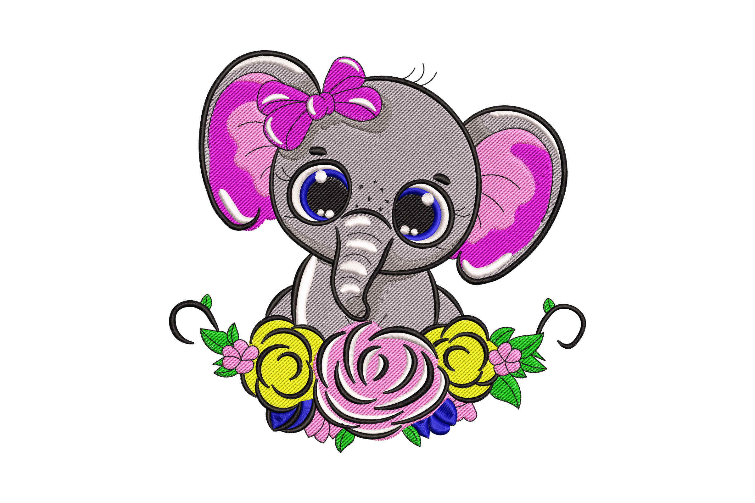 Cute Elephant with Bow & Flowers – Girl Nursery Embroidery Design ...