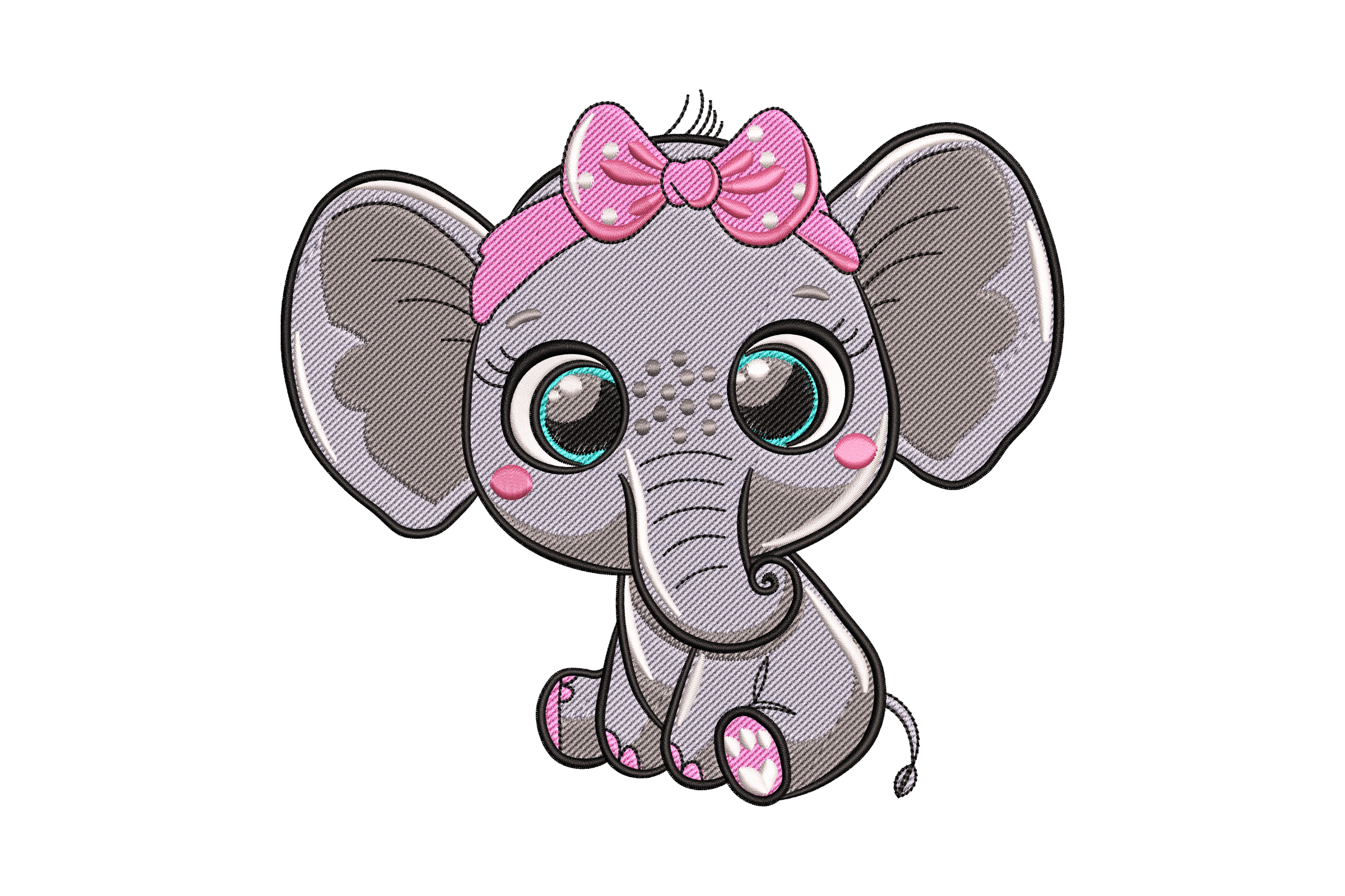 Big-Eyed Baby Elephant with Bow – Nursery Embroidery Design | Embroidize