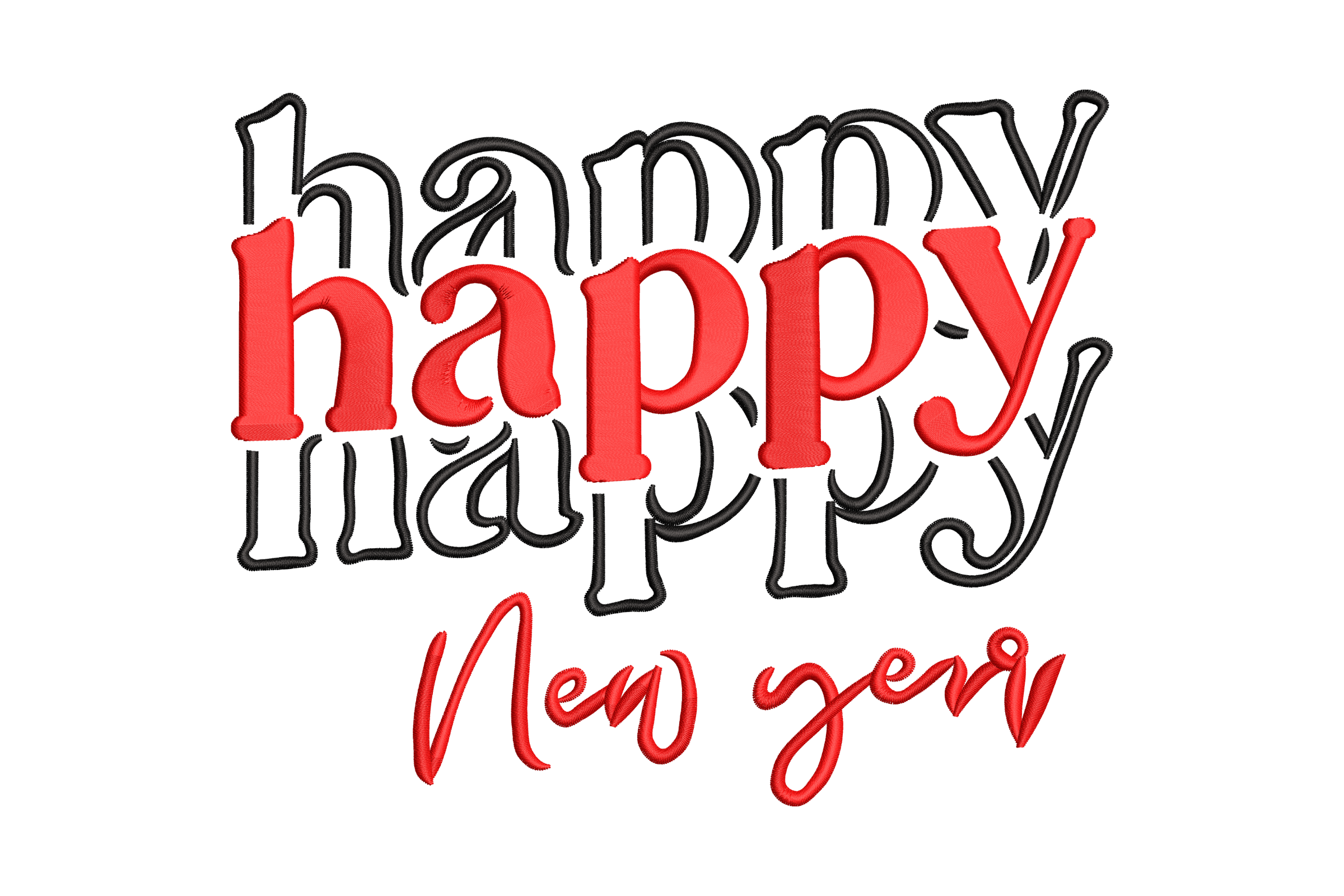 Happy New Year – Festive Script & Outline Embroidery Design | Embroidize