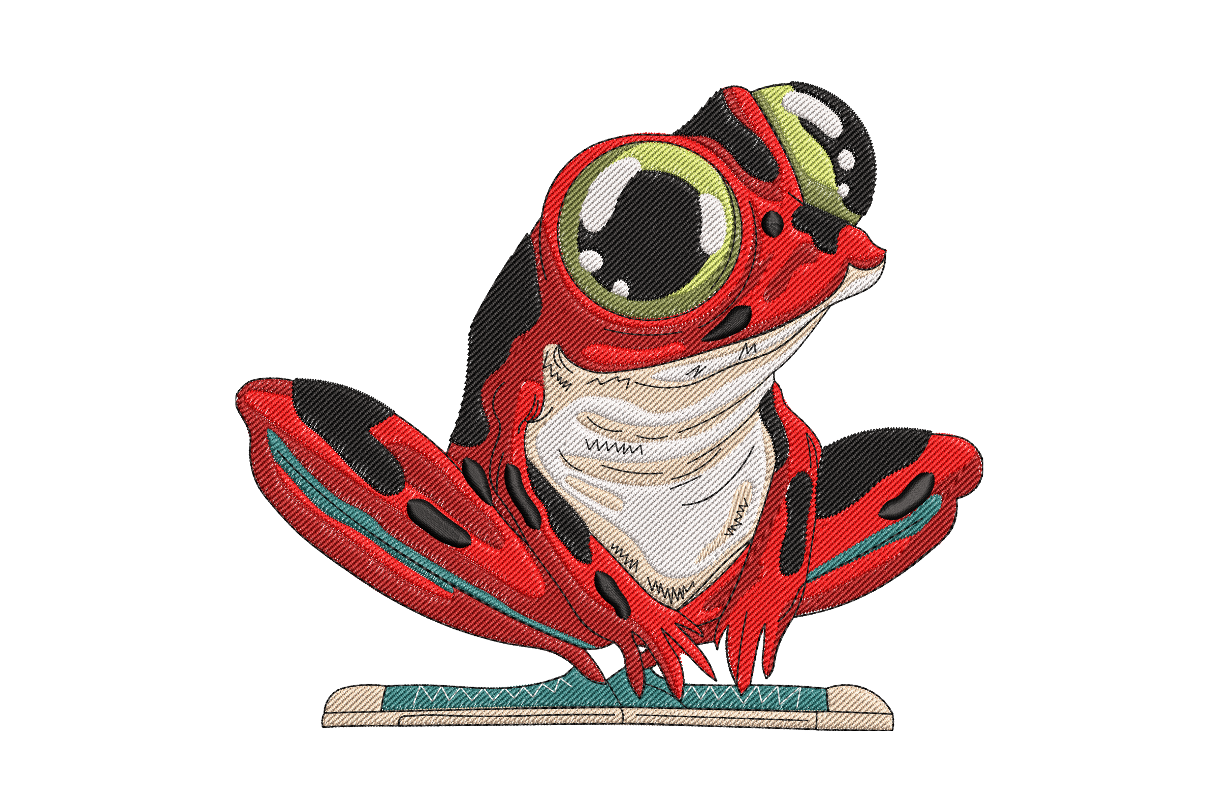 Funky Frog – Bold Red Tree Frog Embroidery Design | Embroidize