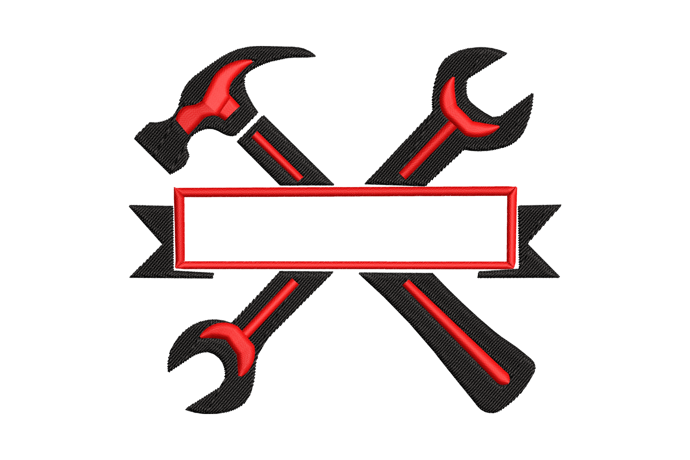 Crossed Tools Name Patch – Red Black Embroidery Design | Embroidize