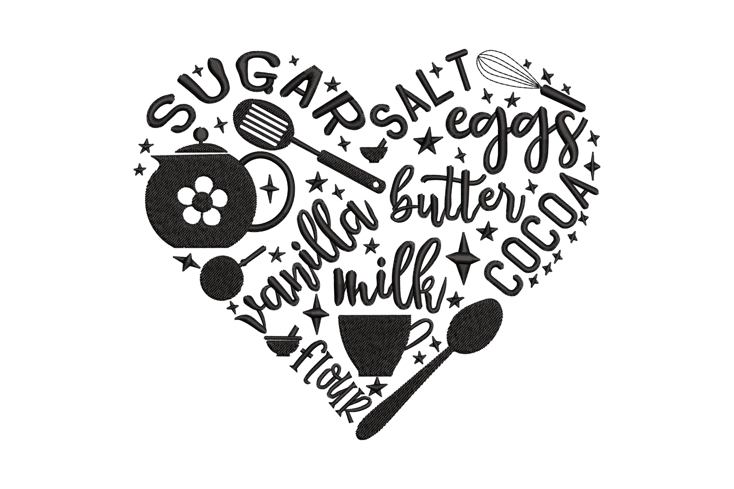 Baking Heart – Kitchen Ingredients Embroidery Design | Embroidize