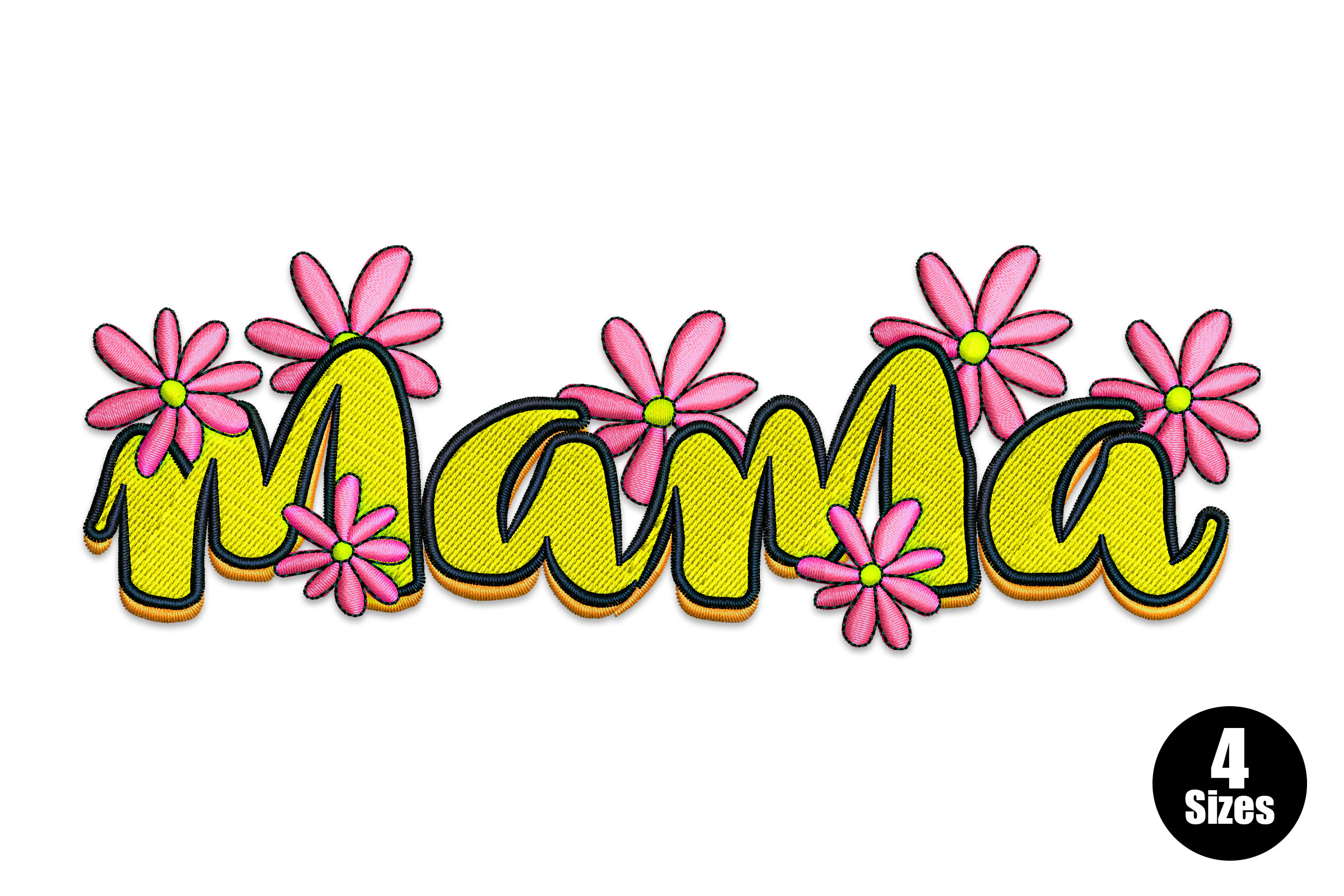 Mama Floral Text – Yellow & Pink Flowers Embroidery Design | Embroidize