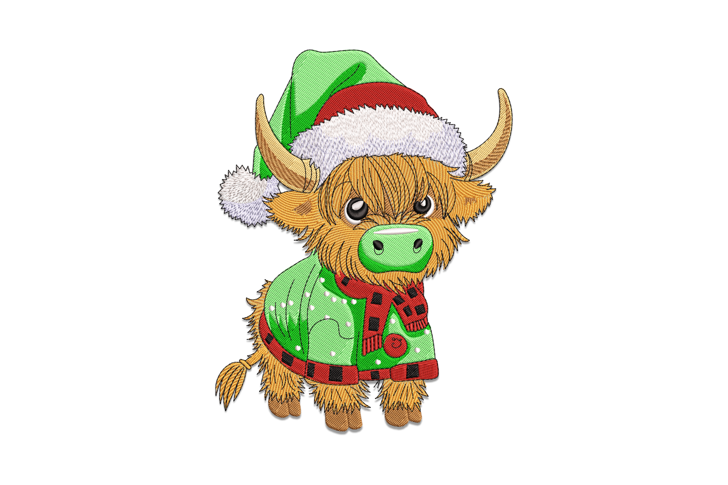 Highland Cow Christmas Elf – Holiday Embroidery Design | Embroidize