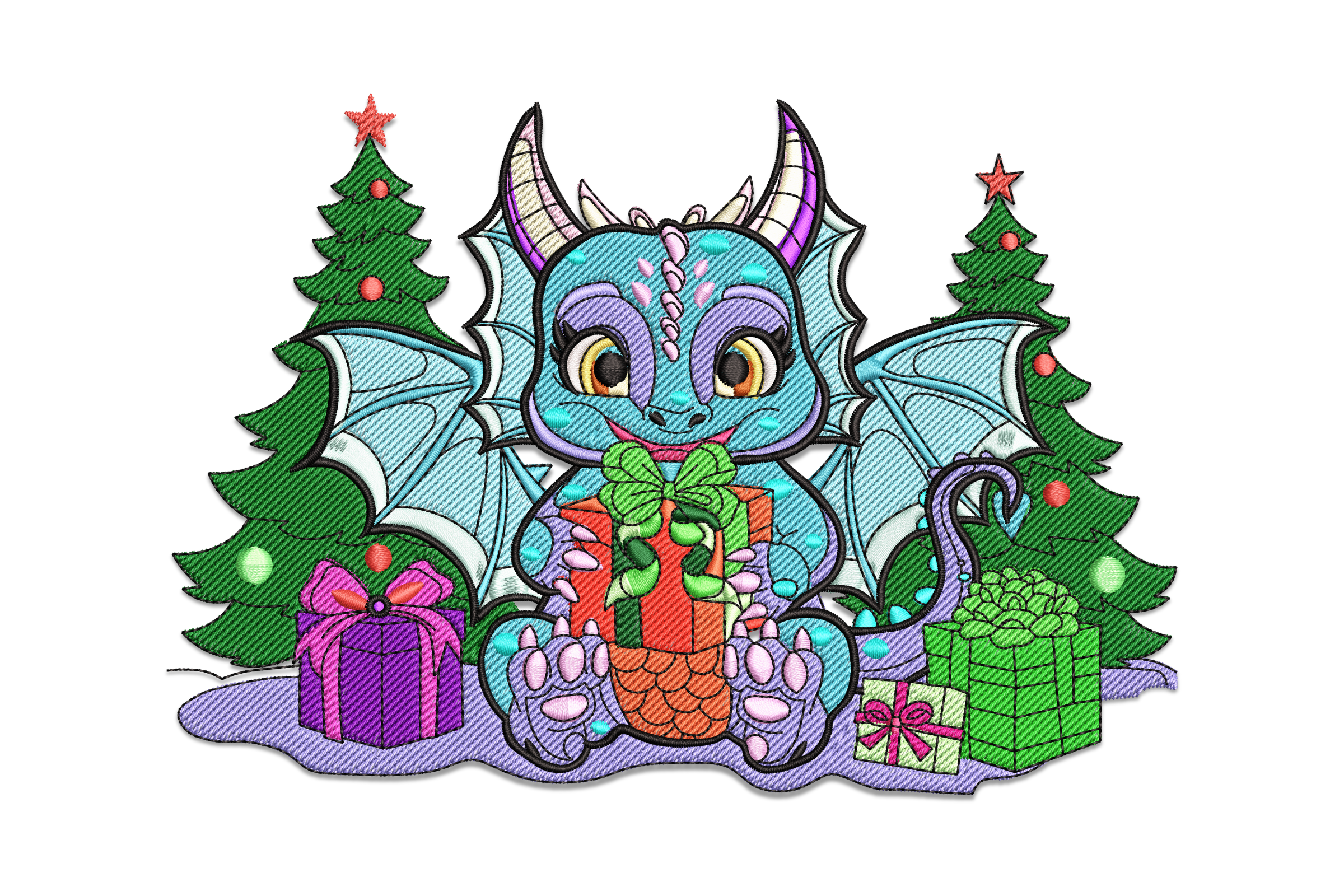 Christmas Dragon with Gifts – Machine Embroidery Design | Embroidize