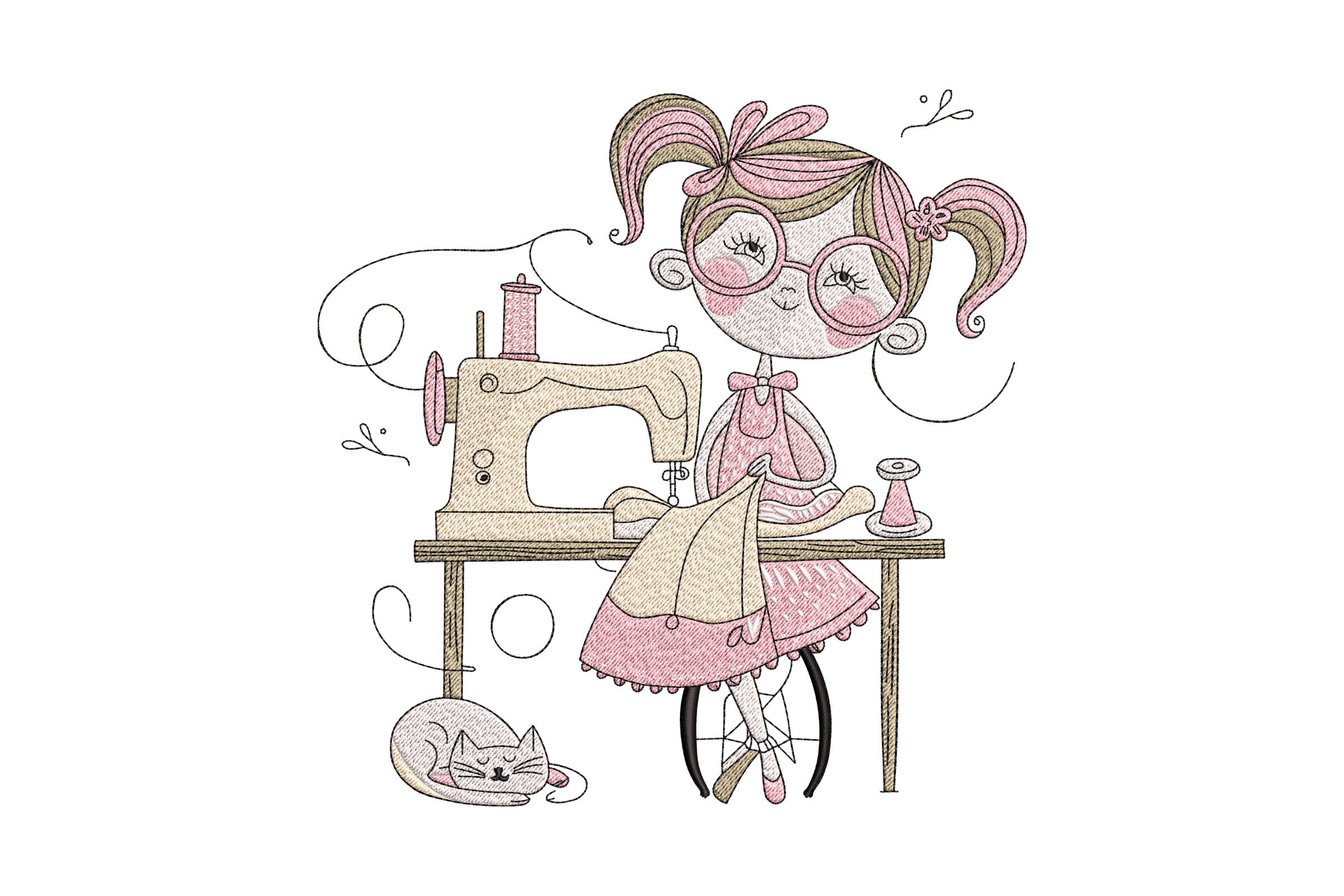 Cute Sewing Girl – Sewing Room Embroidery Design | Embroidize