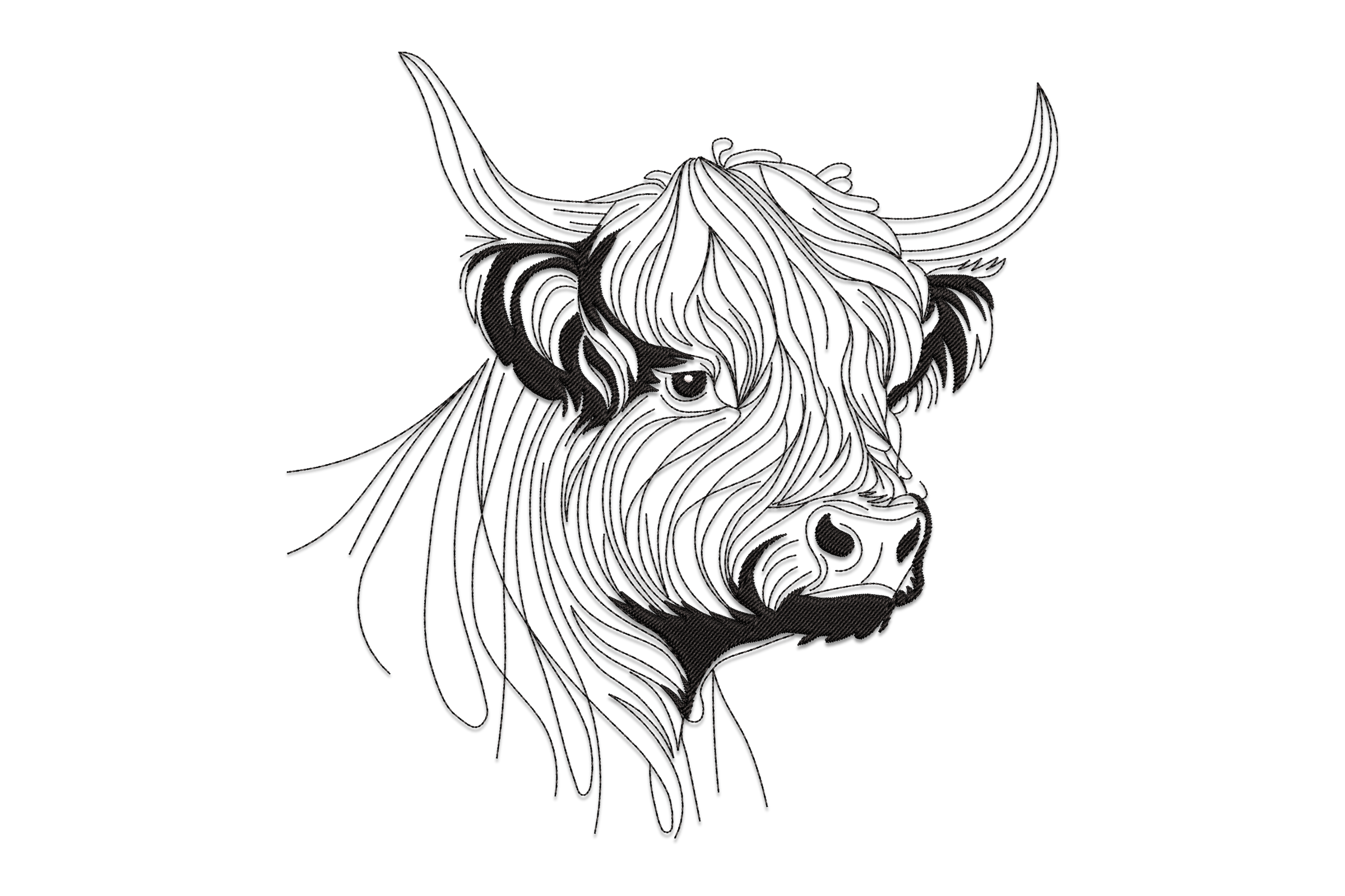 Highland Cow Line Art – Machine Embroidery Design | Embroidize