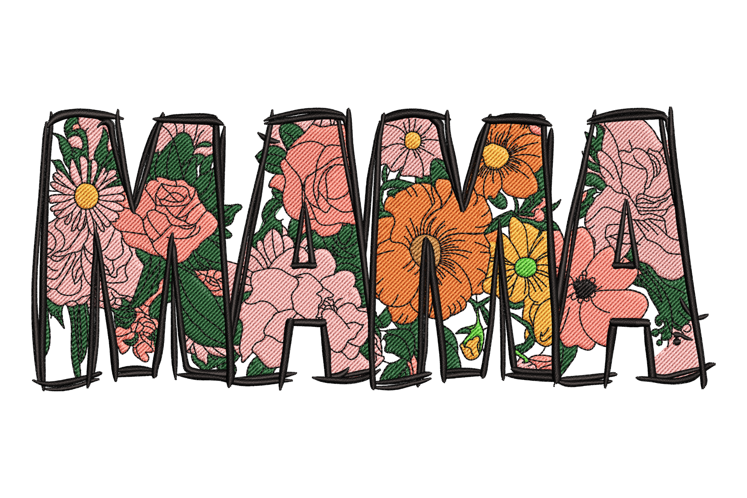 Floral MAMA – Sketch Word Mother’s Day Embroidery Design | Embroidize