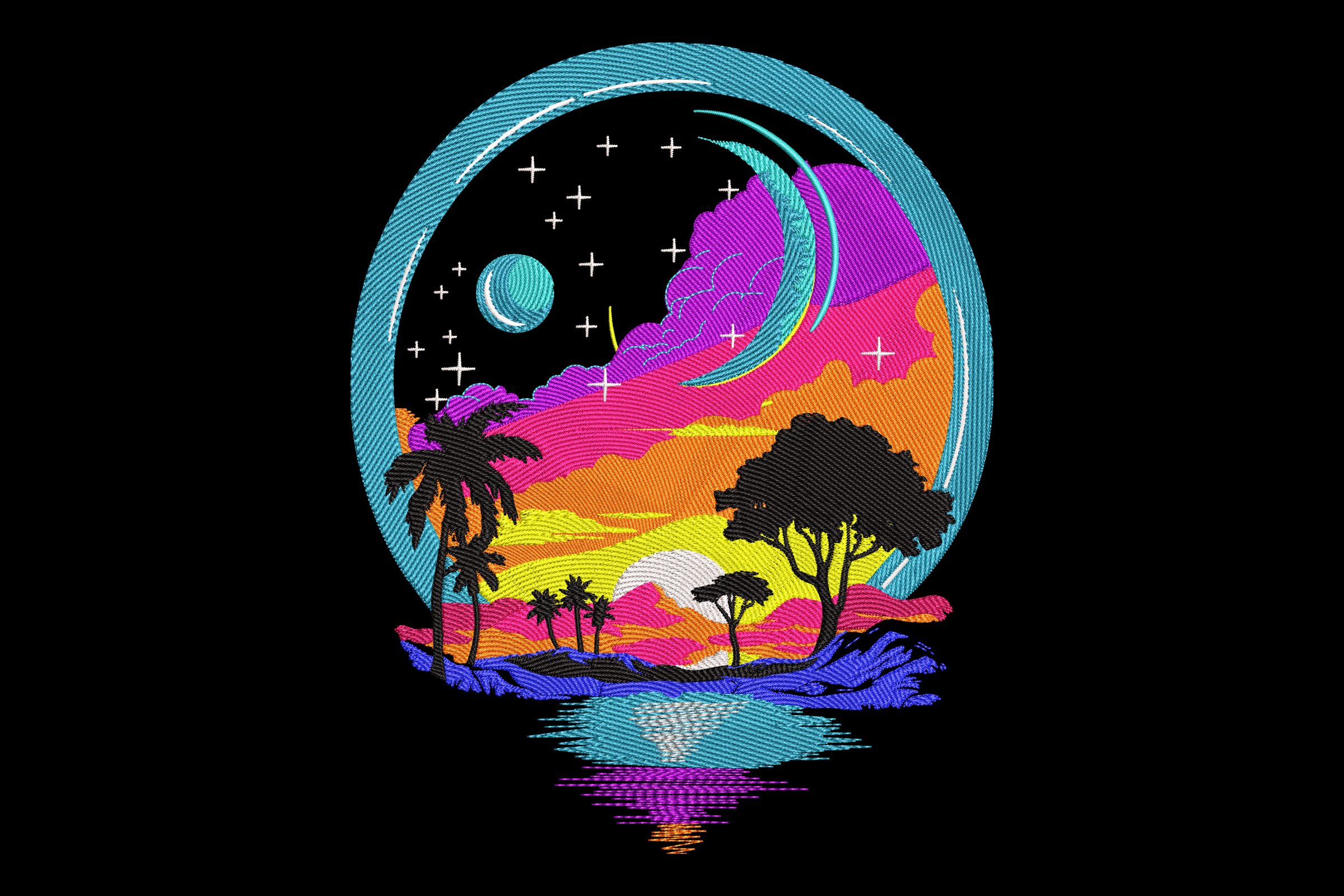 Vaporwave Sunset Beach – Machine Embroidery Design | Embroidize