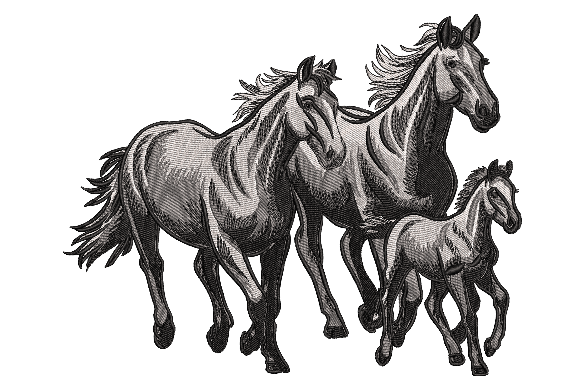Running Horse Family – Sketch Style Machine Embroidery Design | Embroidize