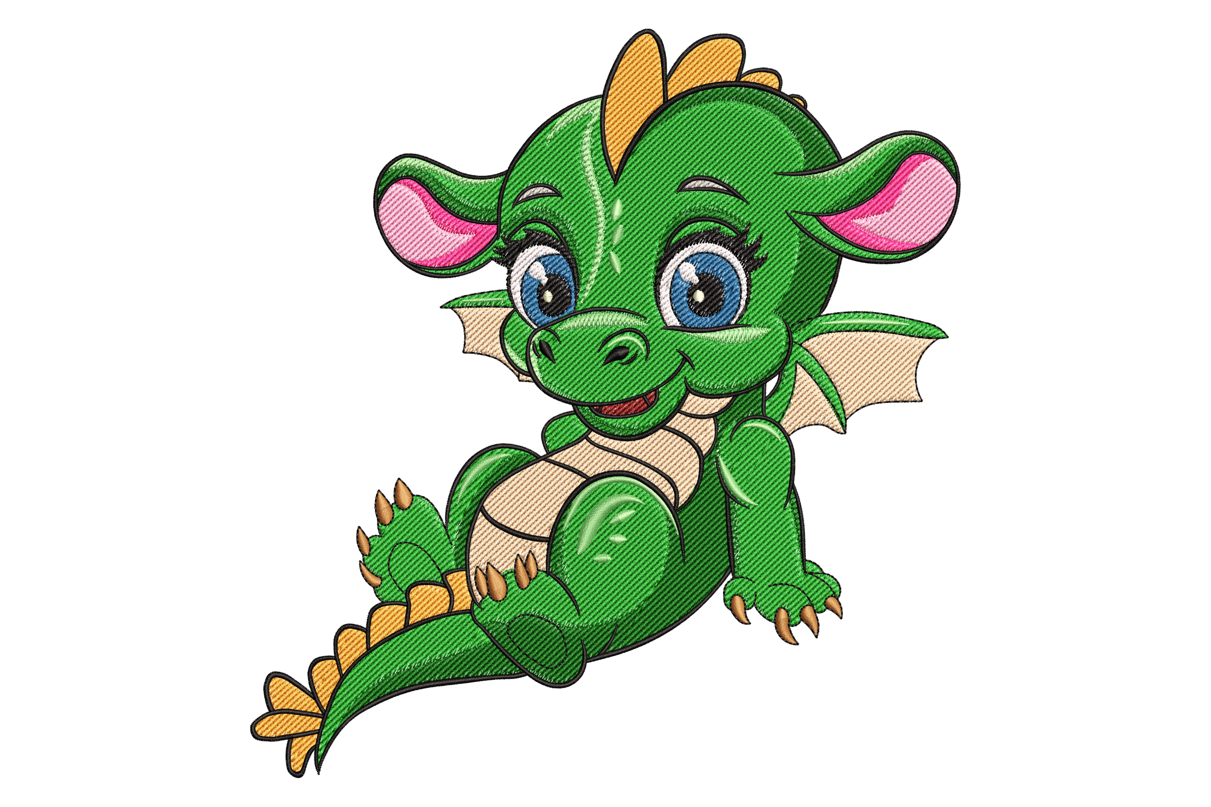 Smiling Baby Dragon – Cute Green Machine Embroidery Design | Embroidize