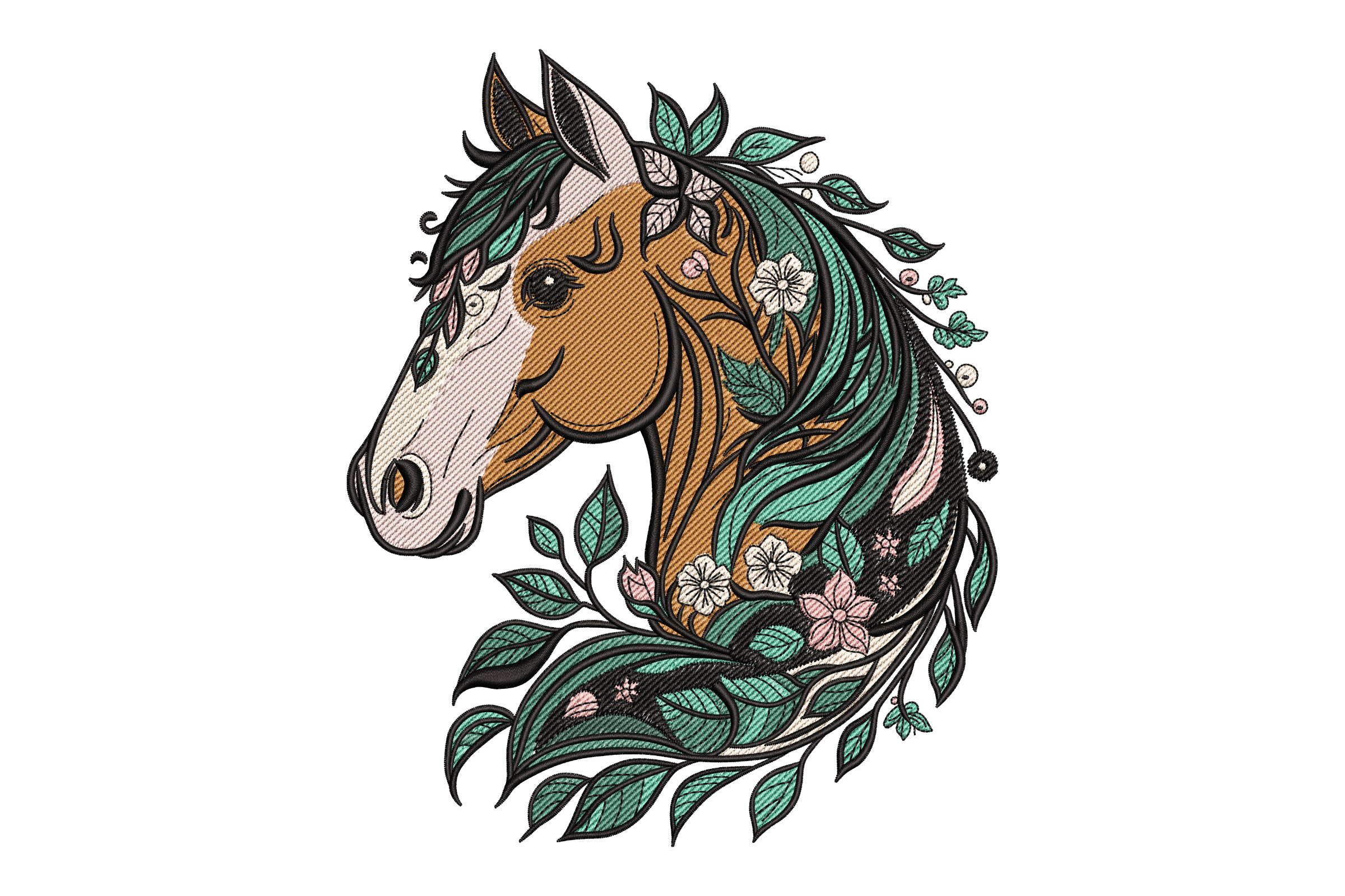 Floral Horse Portrait – Machine Embroidery Design | Embroidize