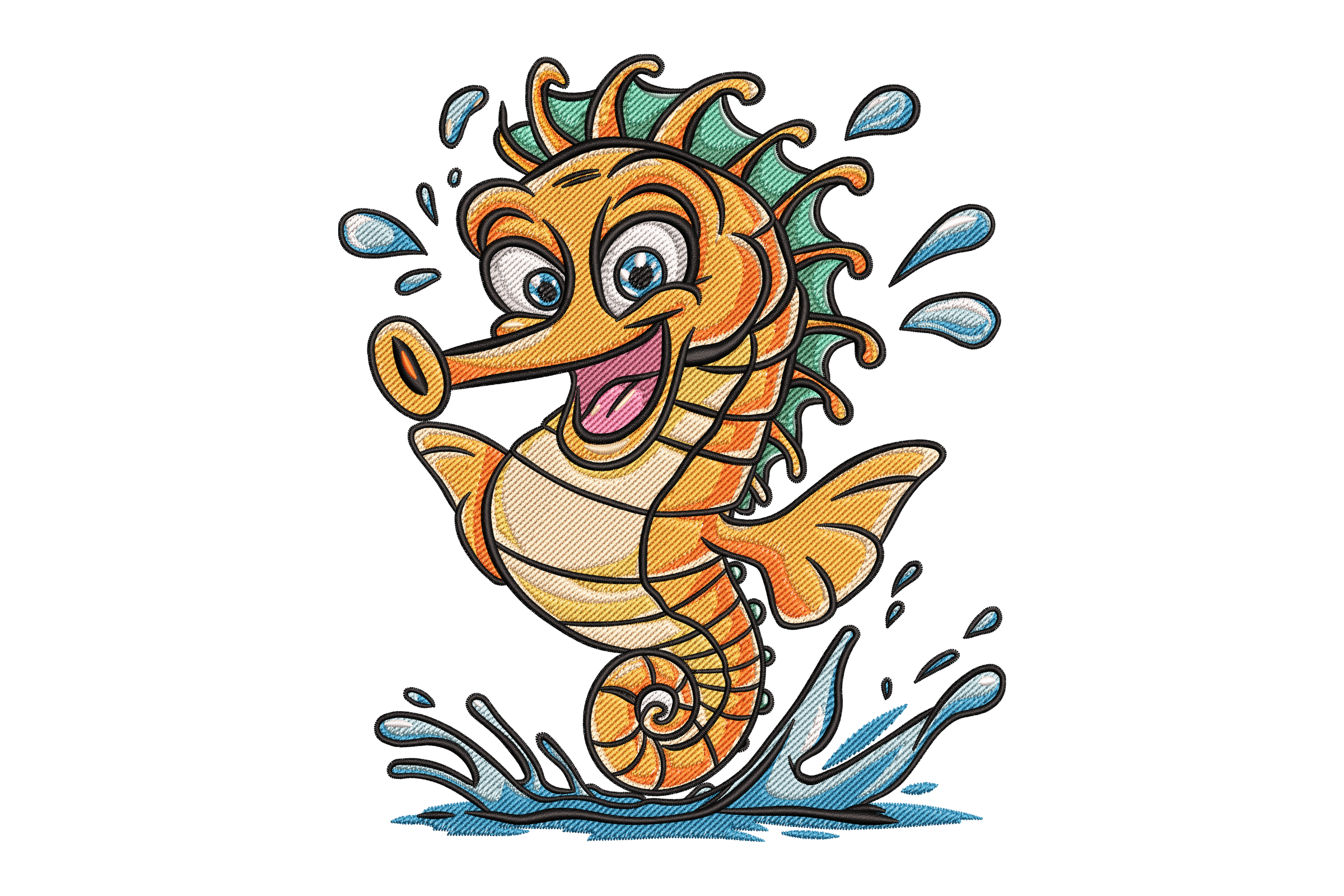 Happy Seahorse Splash – Cartoon Marine Machine Embroidery Design ...