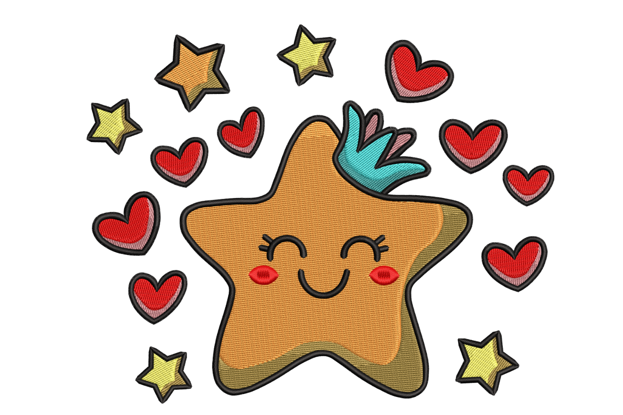 Smiling Star & Hearts – Kids Machine Embroidery Design | Embroidize