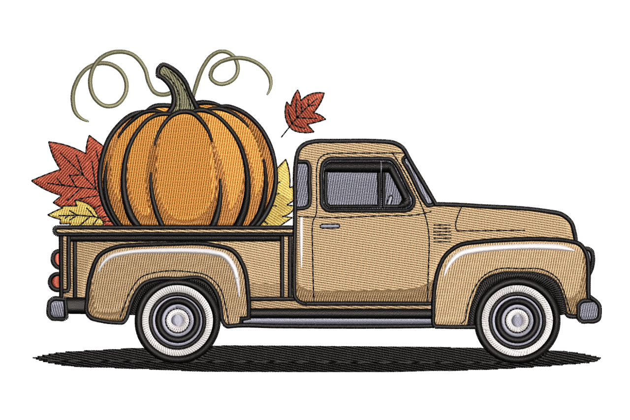 Vintage Pumpkin Truck – Fall Embroidery Design | Embroidize
