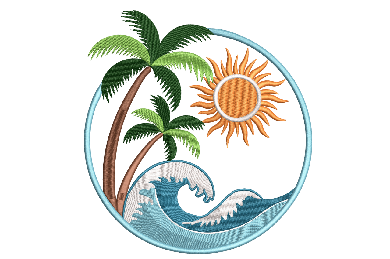Tropical Palm Sun Wave – Beach Machine Embroidery Design | Embroidize