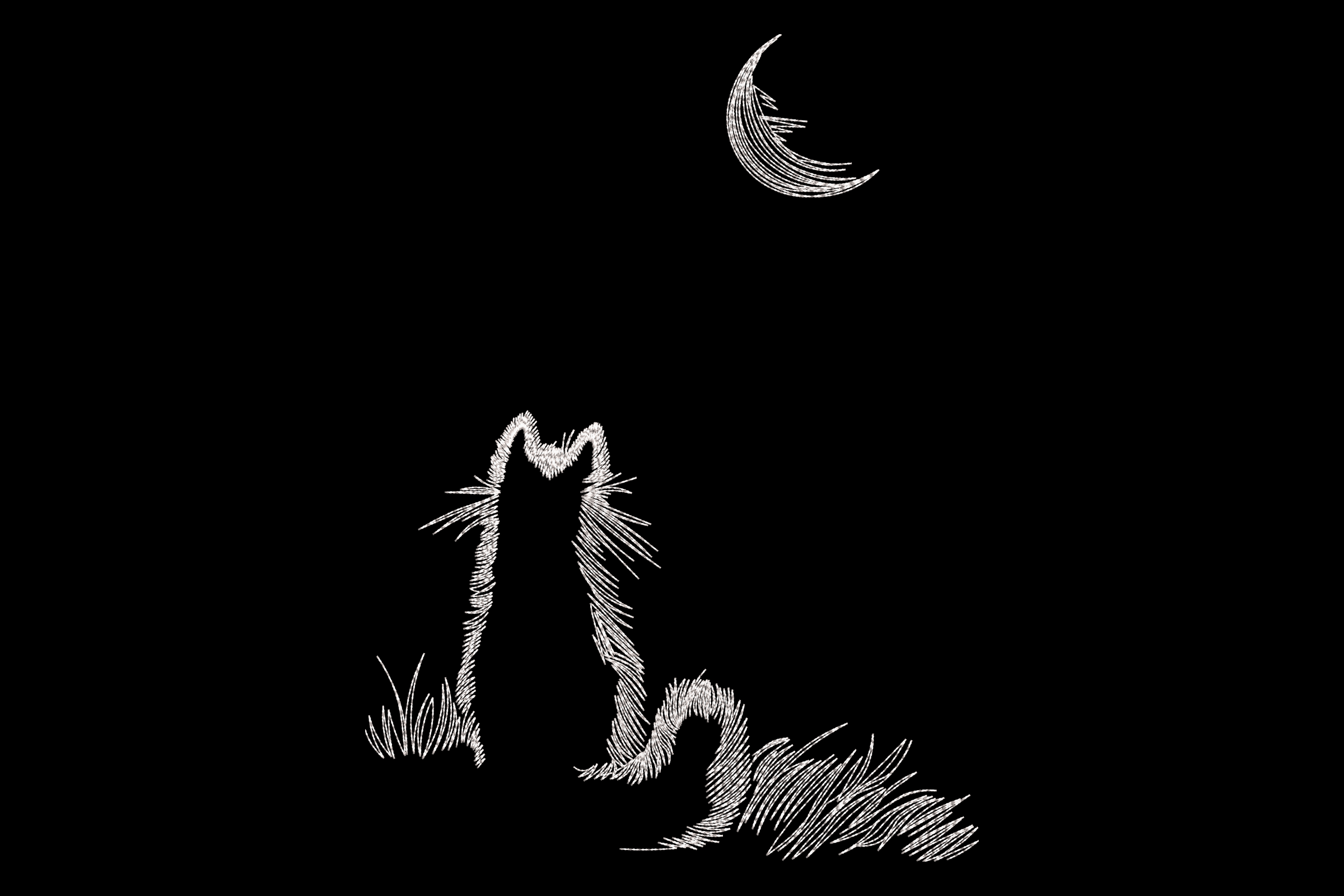 Cat & Moon Line Art – Machine Embroidery Design | Embroidize
