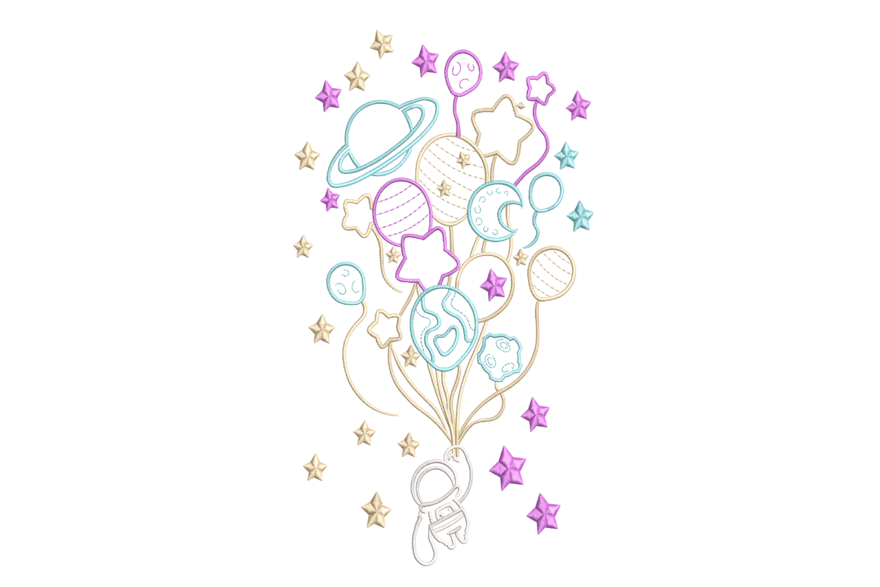 Astronaut Galaxy Balloons – Space Fantasy Embroidery Design | Embroidize