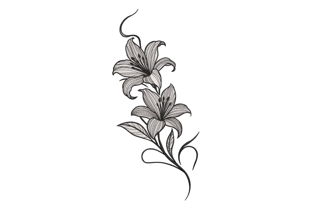Lily Flower Sketch – Botanical Machine Embroidery Design | Embroidize