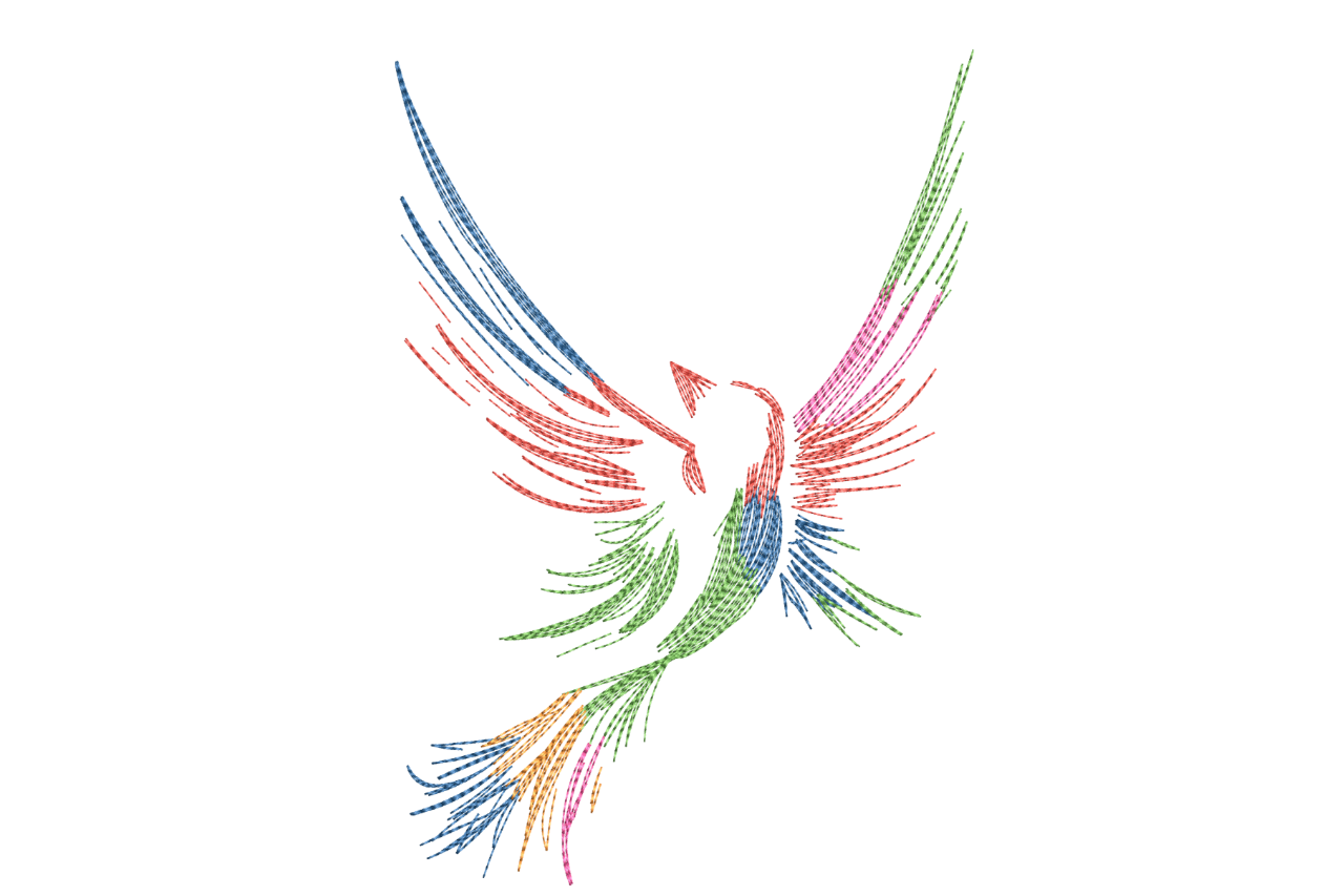 Rainbow Line Art Bird – Modern Embroidery Design | Embroidize