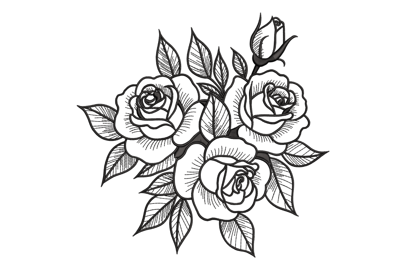 Sketch Roses Bouquet – Line Art Floral Machine Embroidery Design ...