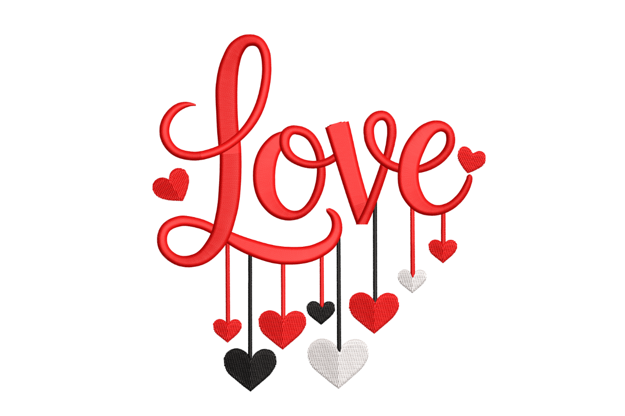 Love Script with Hanging Hearts – Embroidery Design | Embroidize