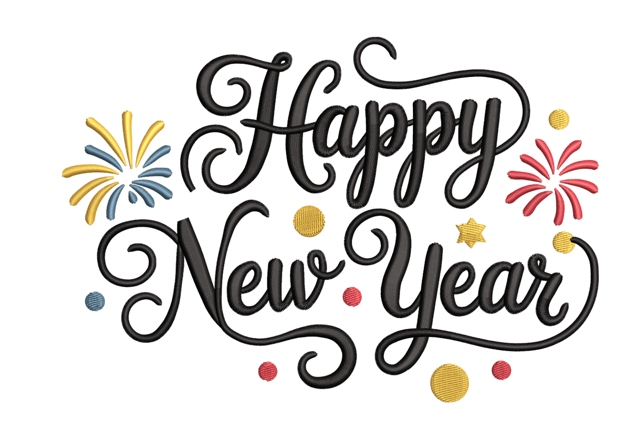 Happy New Year Script – Festive Machine Embroidery Design | Embroidize