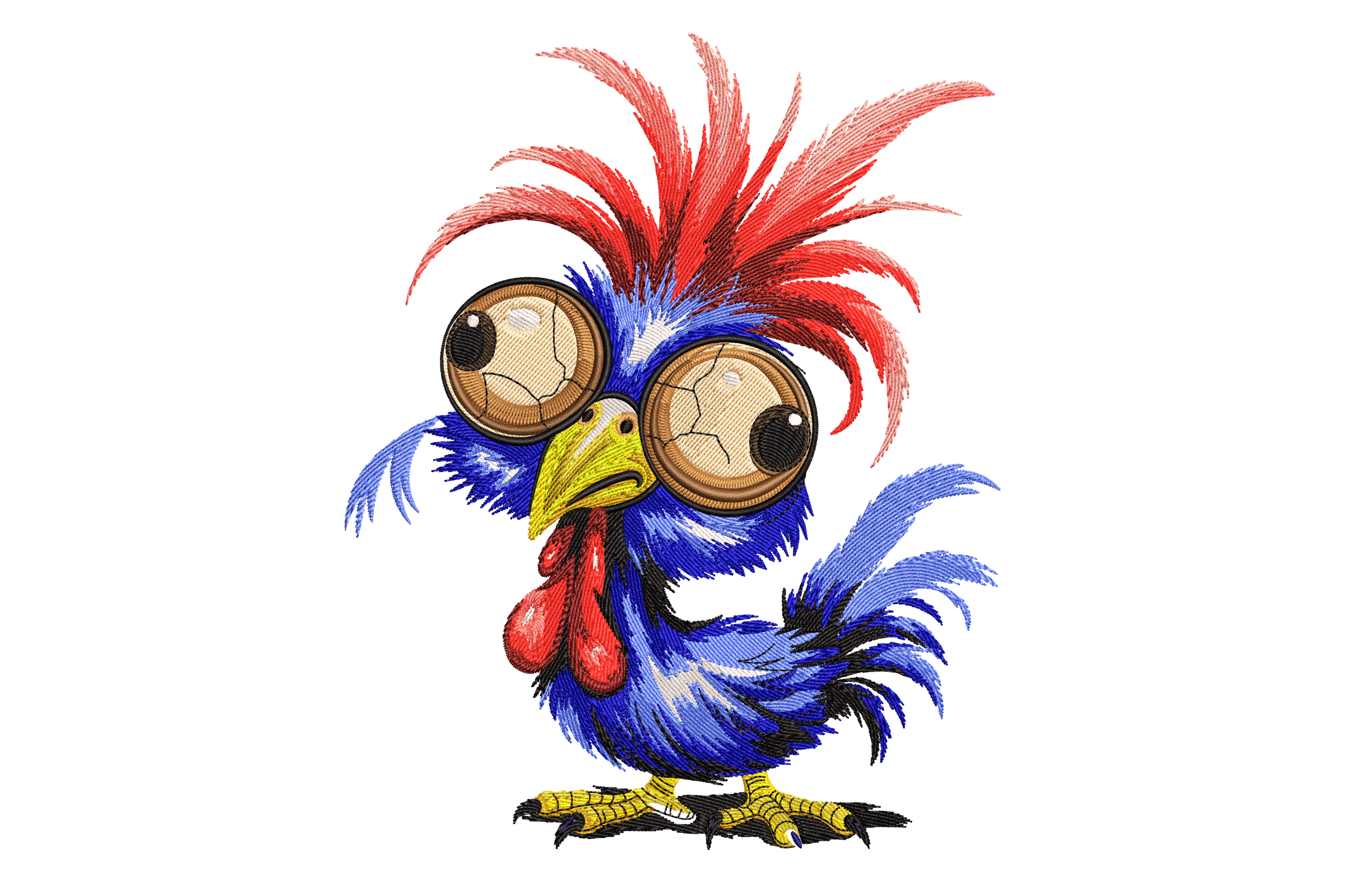 Crazy Big‑Eyed Rooster Cartoon – Machine Embroidery Design | Embroidize