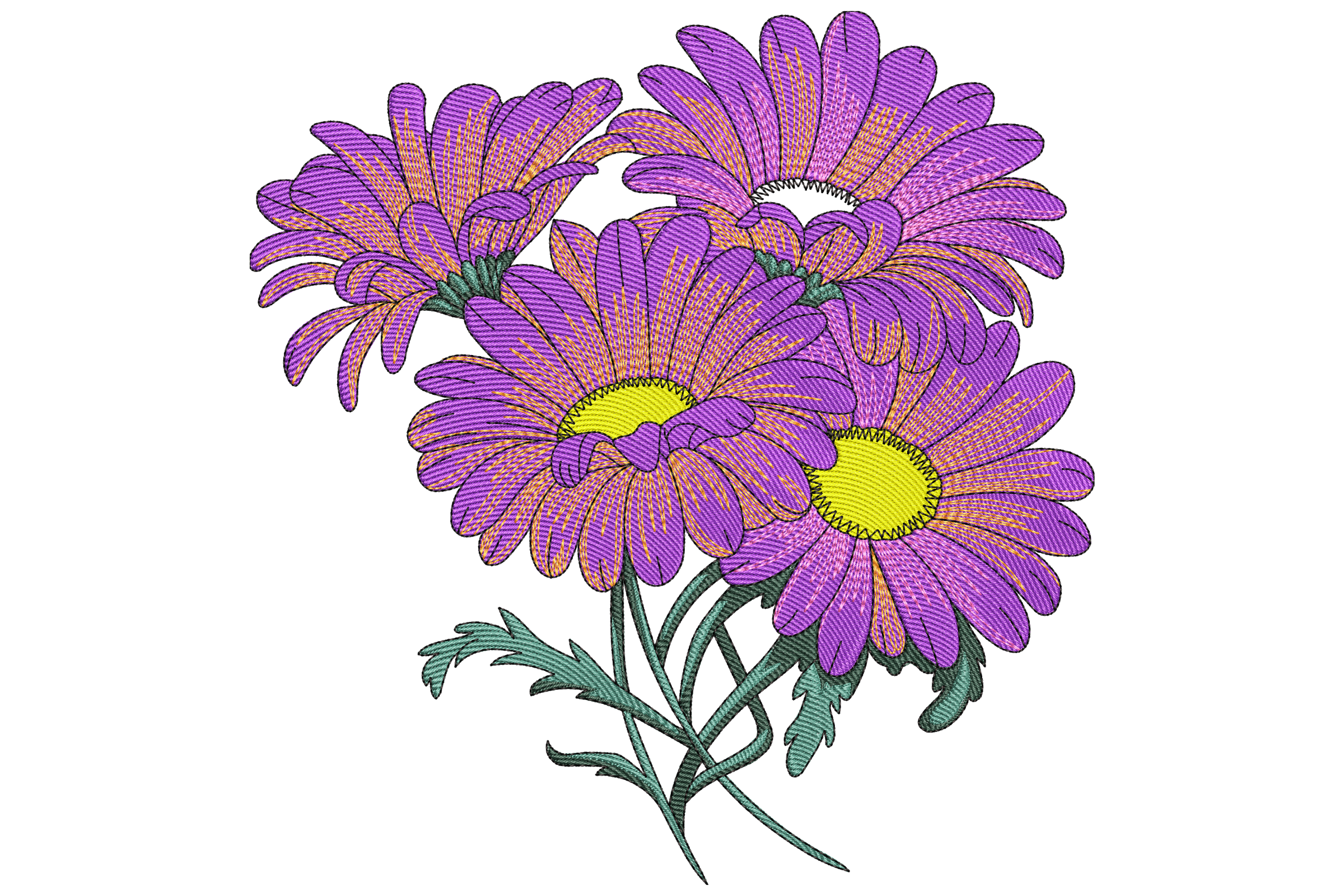 Purple Gerbera Daisies – Machine Embroidery Design | Embroidize