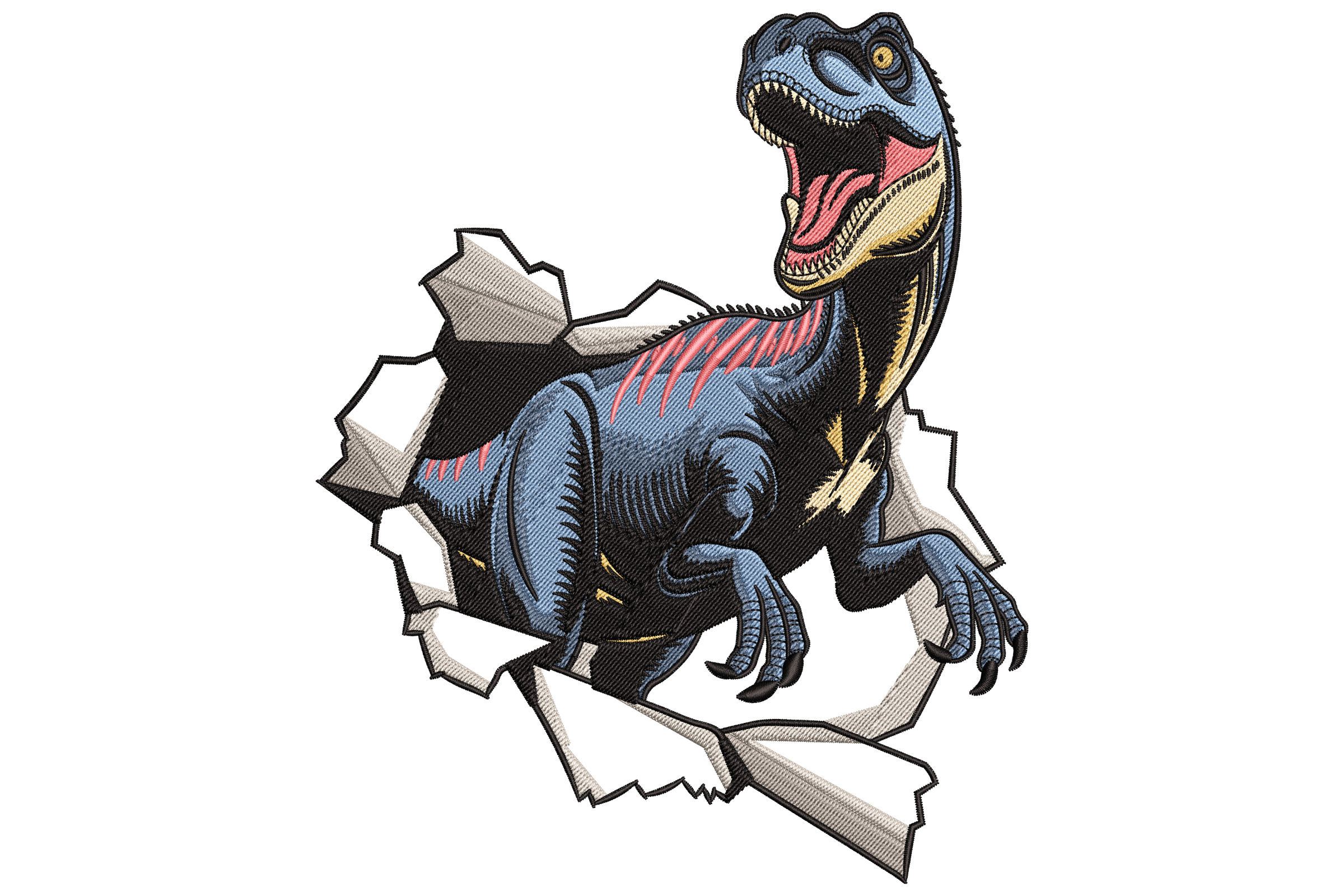 Raptor Breakthrough – Dinosaur Machine Embroidery Design | Embroidize