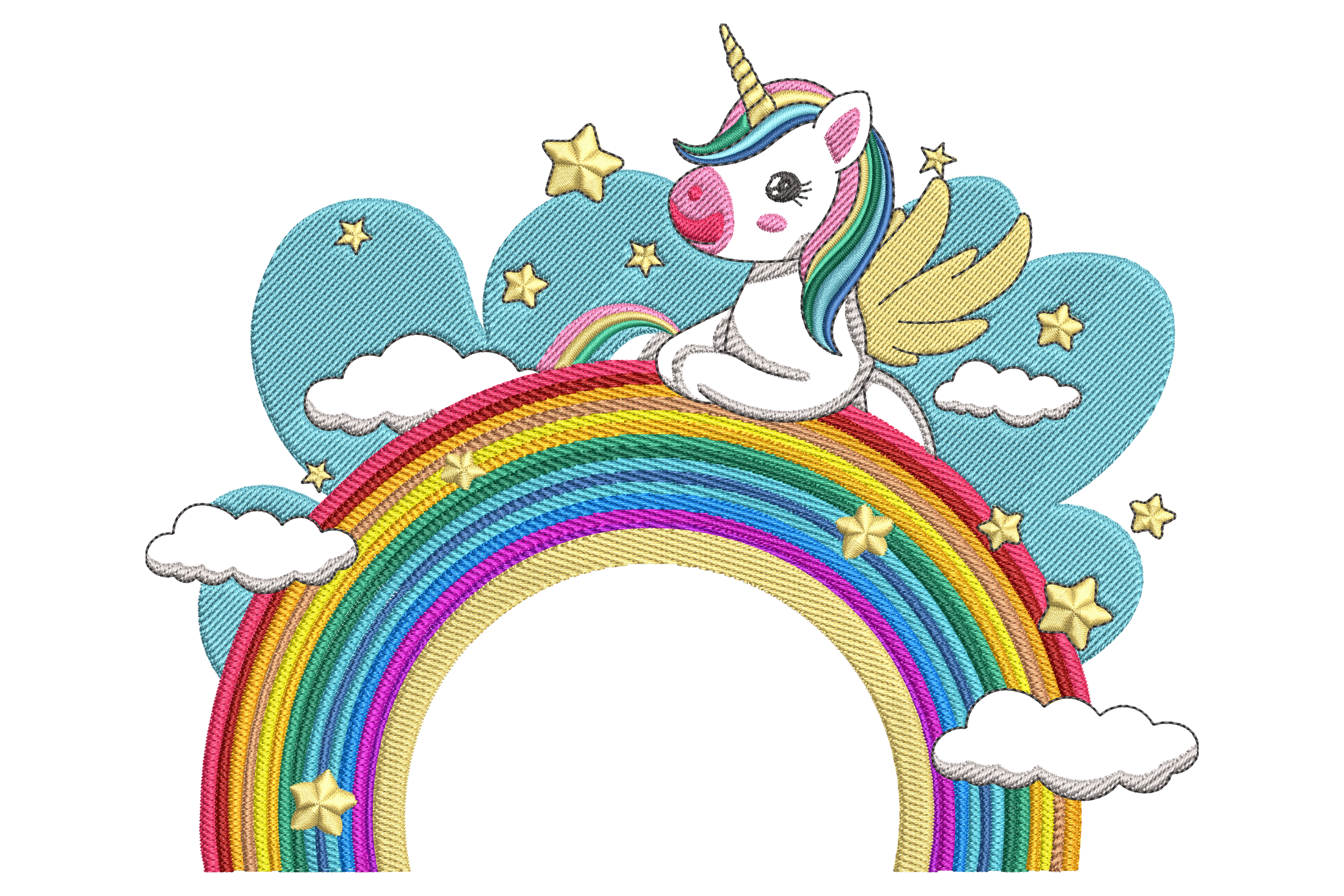 Rainbow Unicorn on Cloud – Machine Embroidery Design | Embroidize