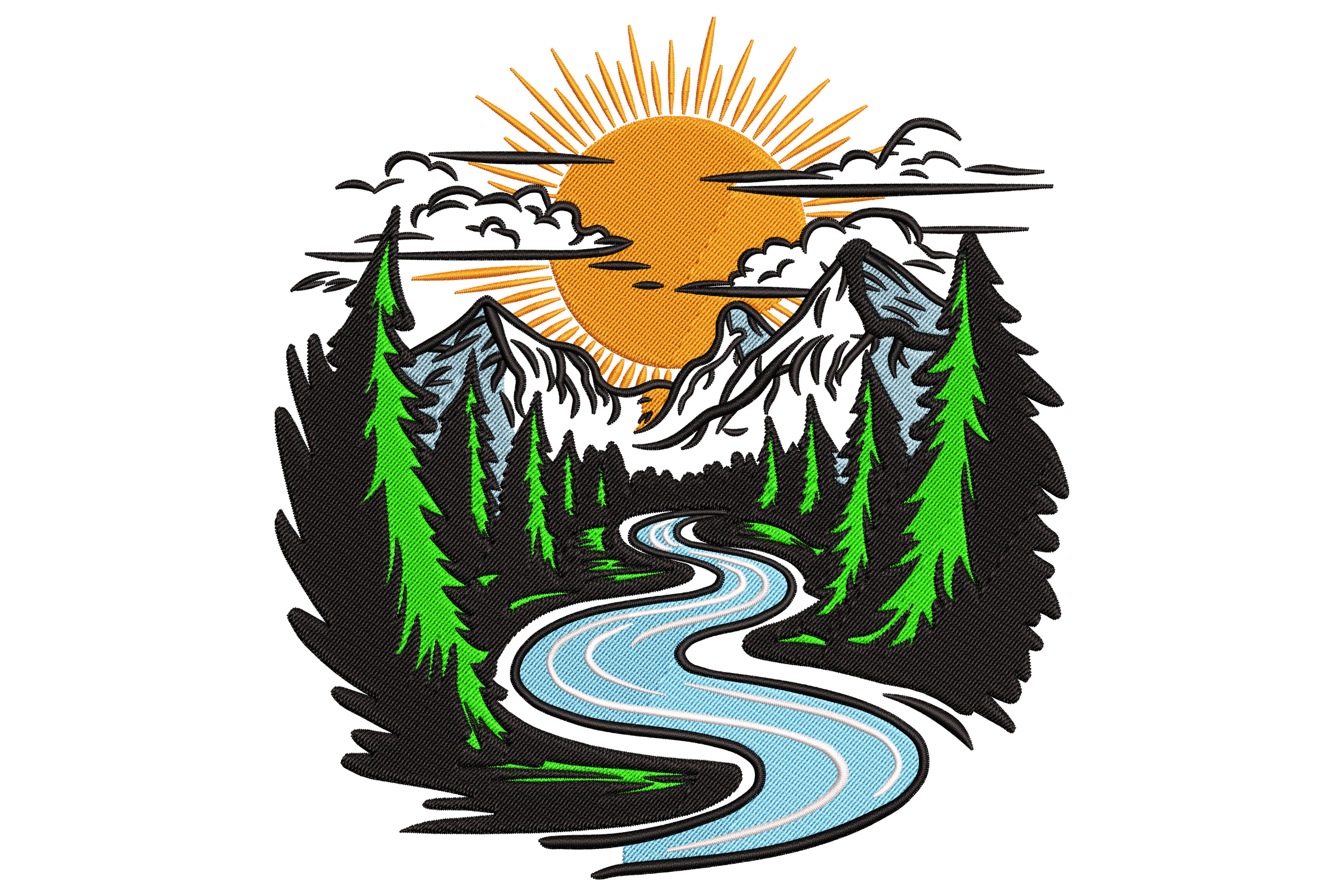 Sunrise Mountain River – Outdoor Landscape Machine Embroidery Design ...