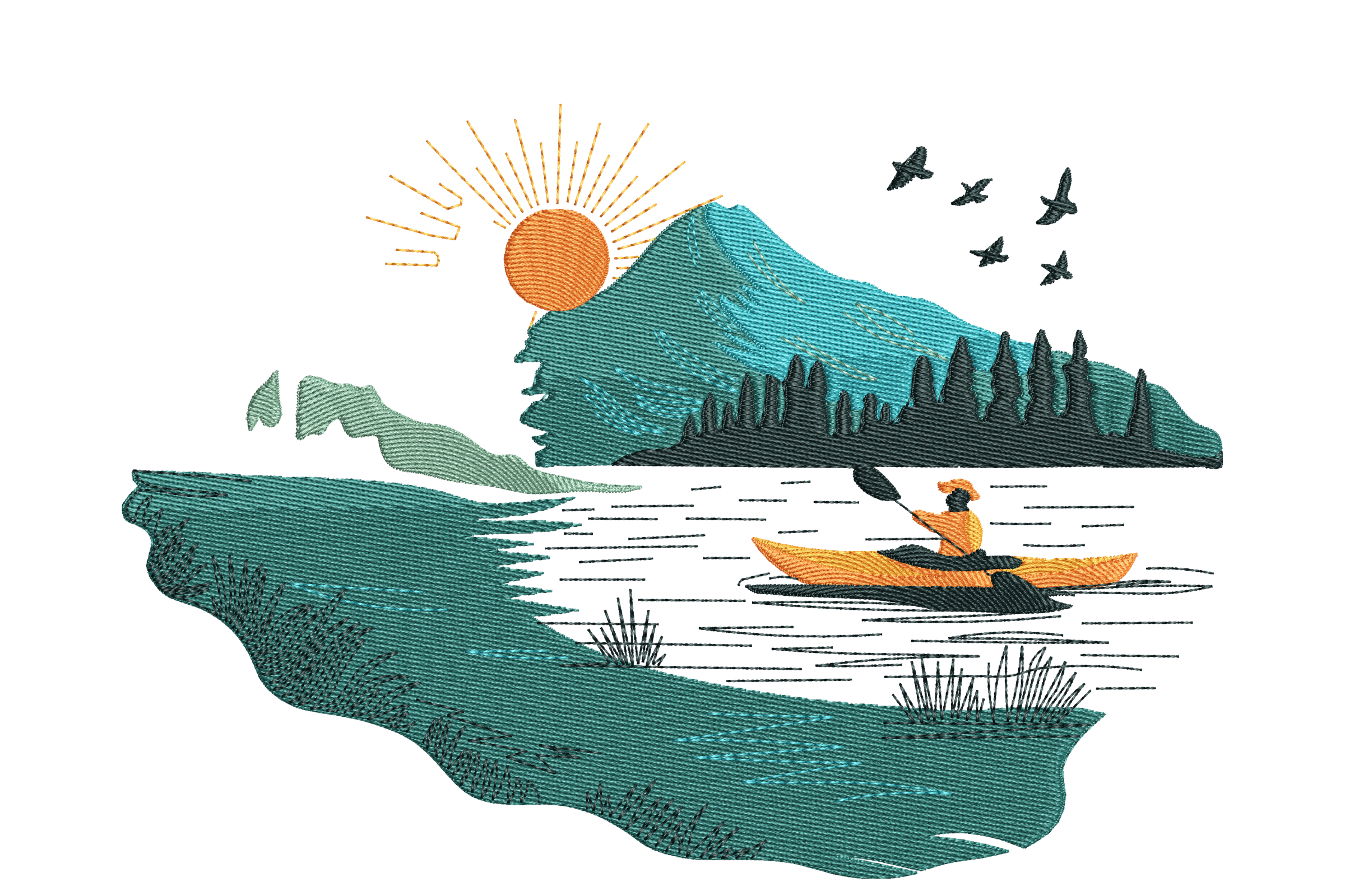 Kayaking Sunset Lake – Machine Embroidery Design | Embroidize