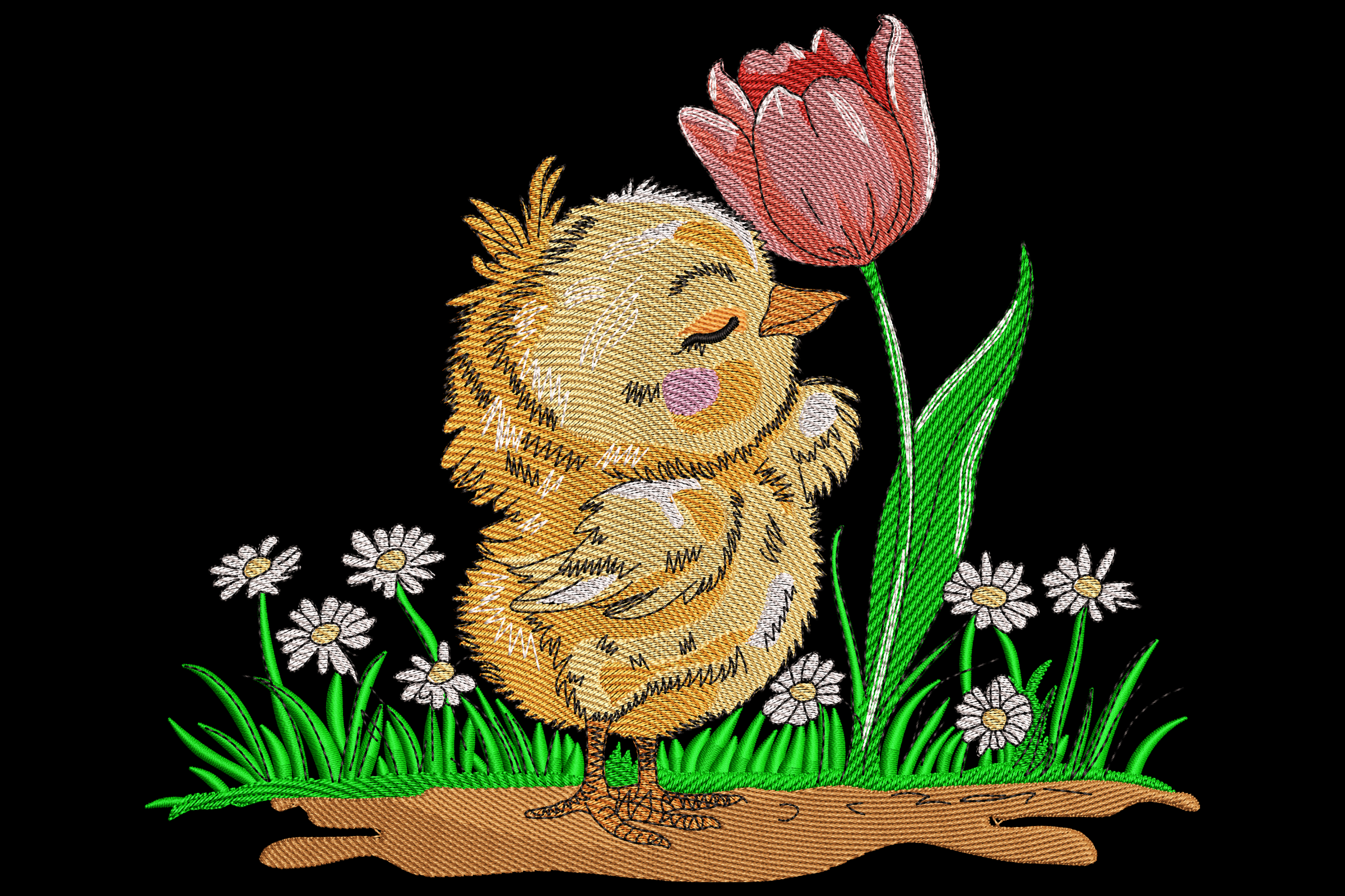 Cute Chick with Tulip – Easter Spring Machine Embroidery Design ...