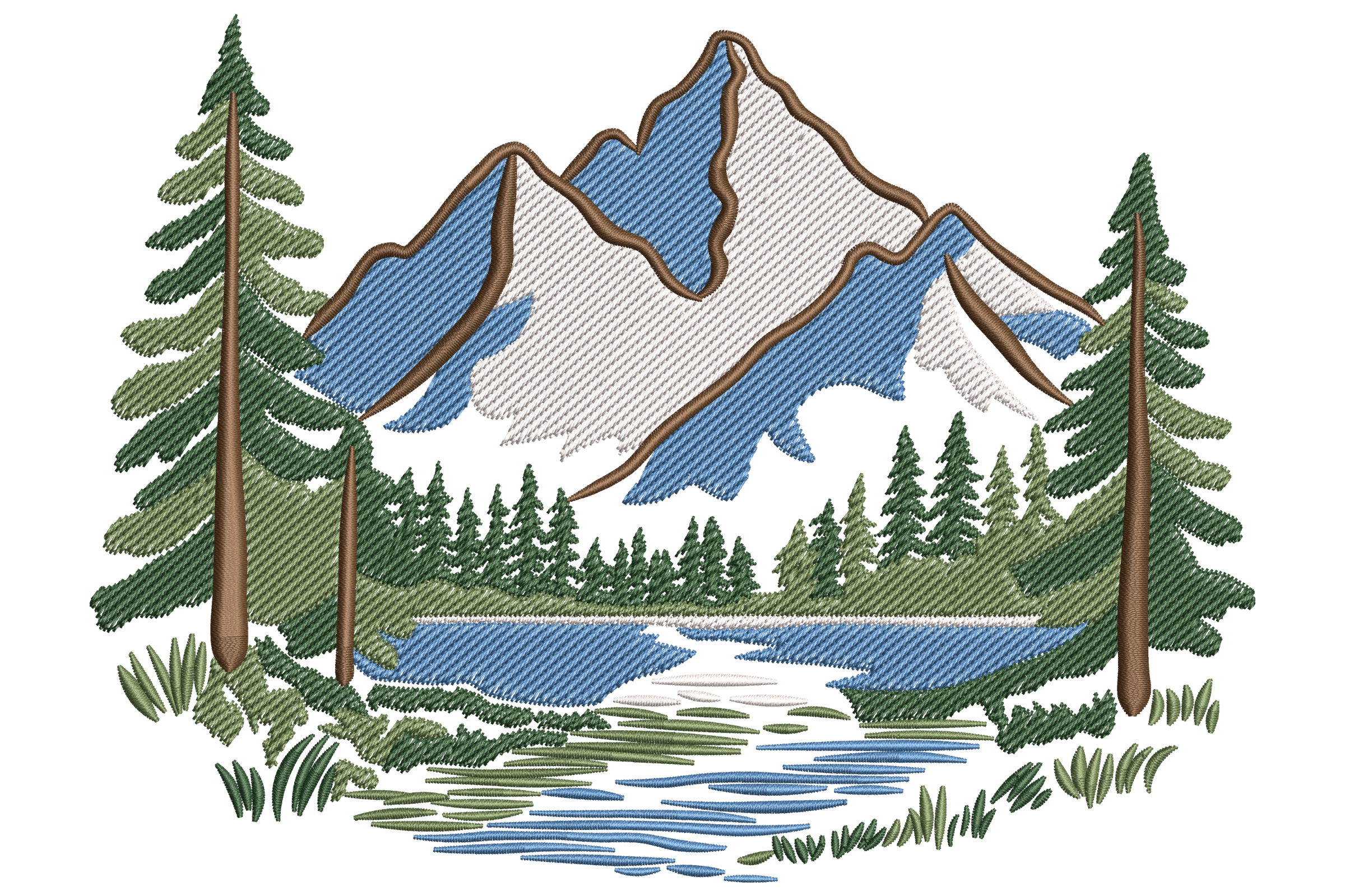 Mountain Lake Scene – Machine Embroidery Design | Embroidize
