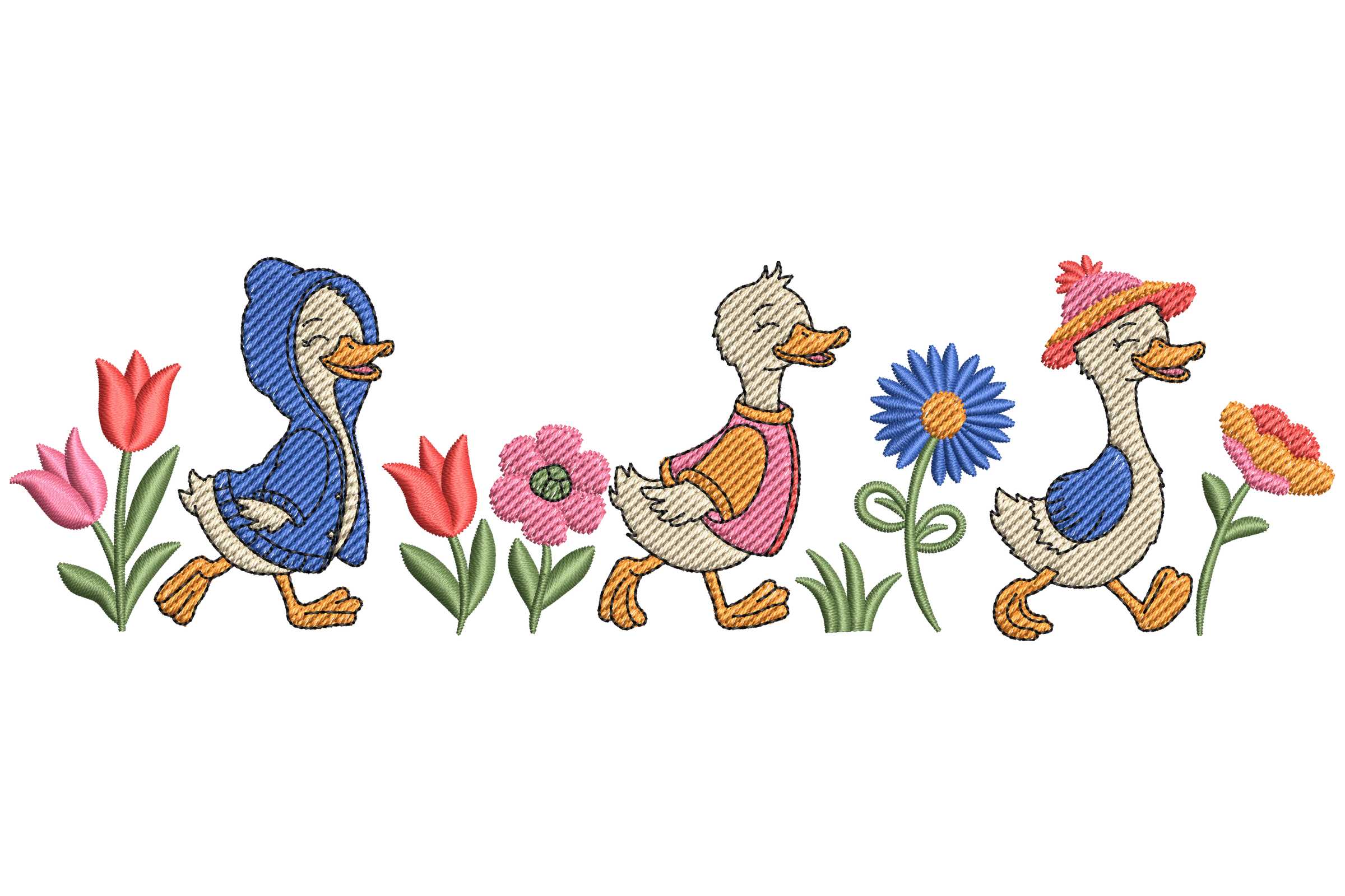 Spring Duck Parade – Floral Border Machine Embroidery Design | Embroidize