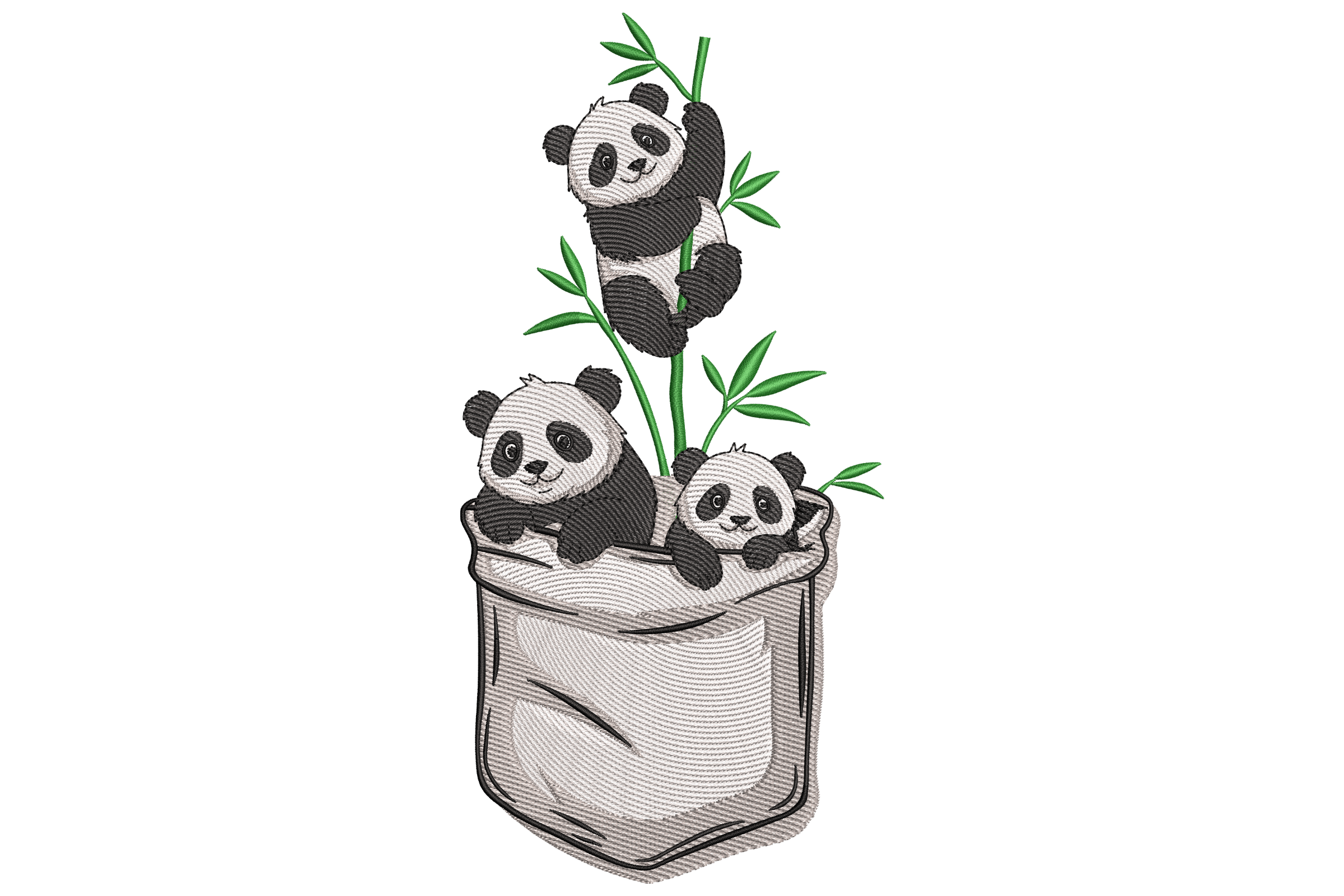 Pocket Panda Trio – Bamboo Machine Embroidery Design | Embroidize
