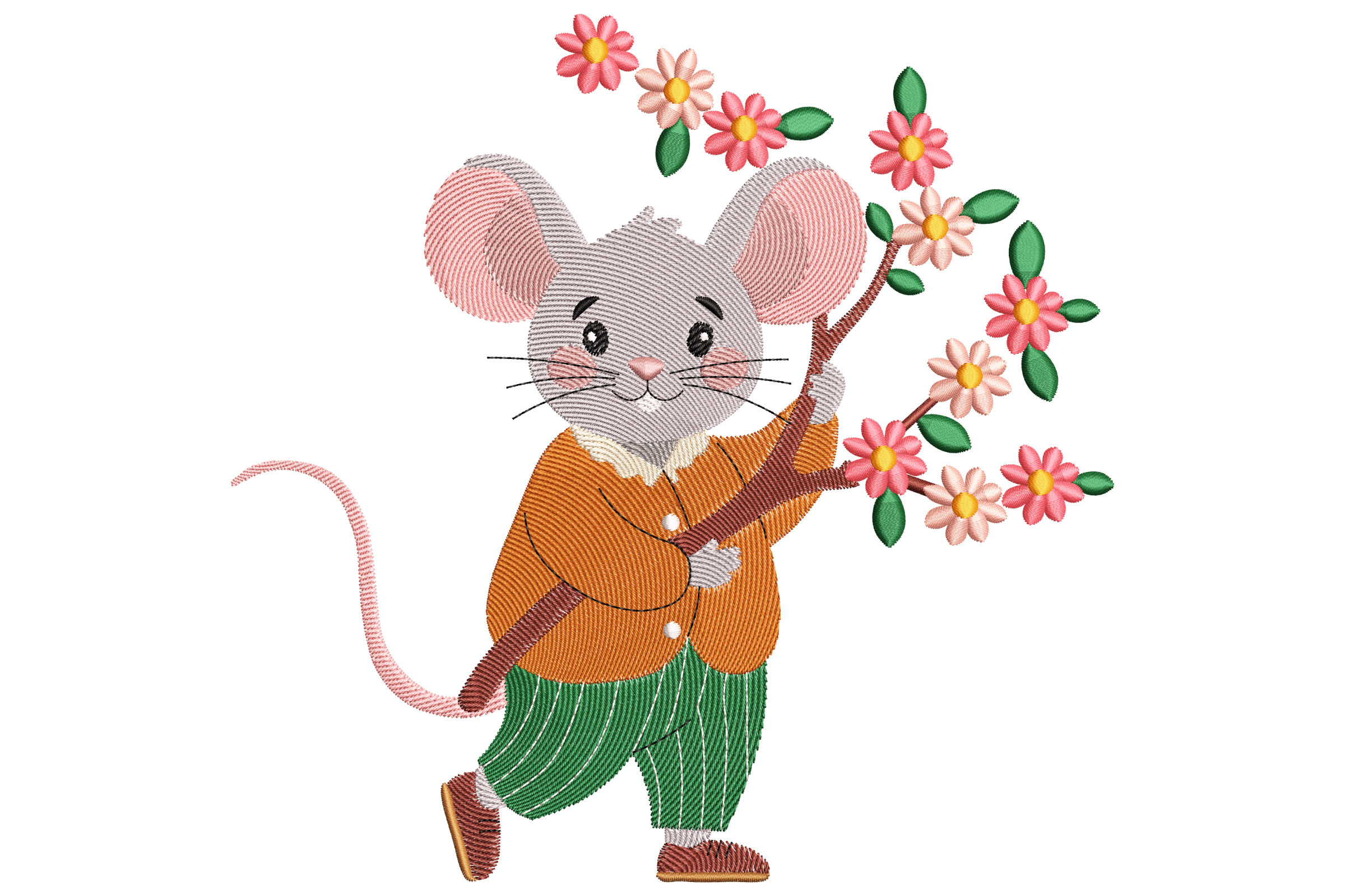 Cute Mouse with Flowers – Machine Embroidery Design | Embroidize