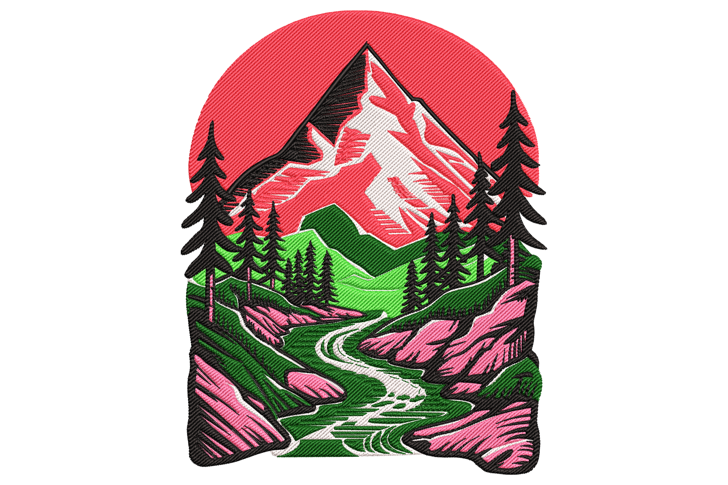 Mountain River Sunset – Machine Embroidery Design | Embroidize