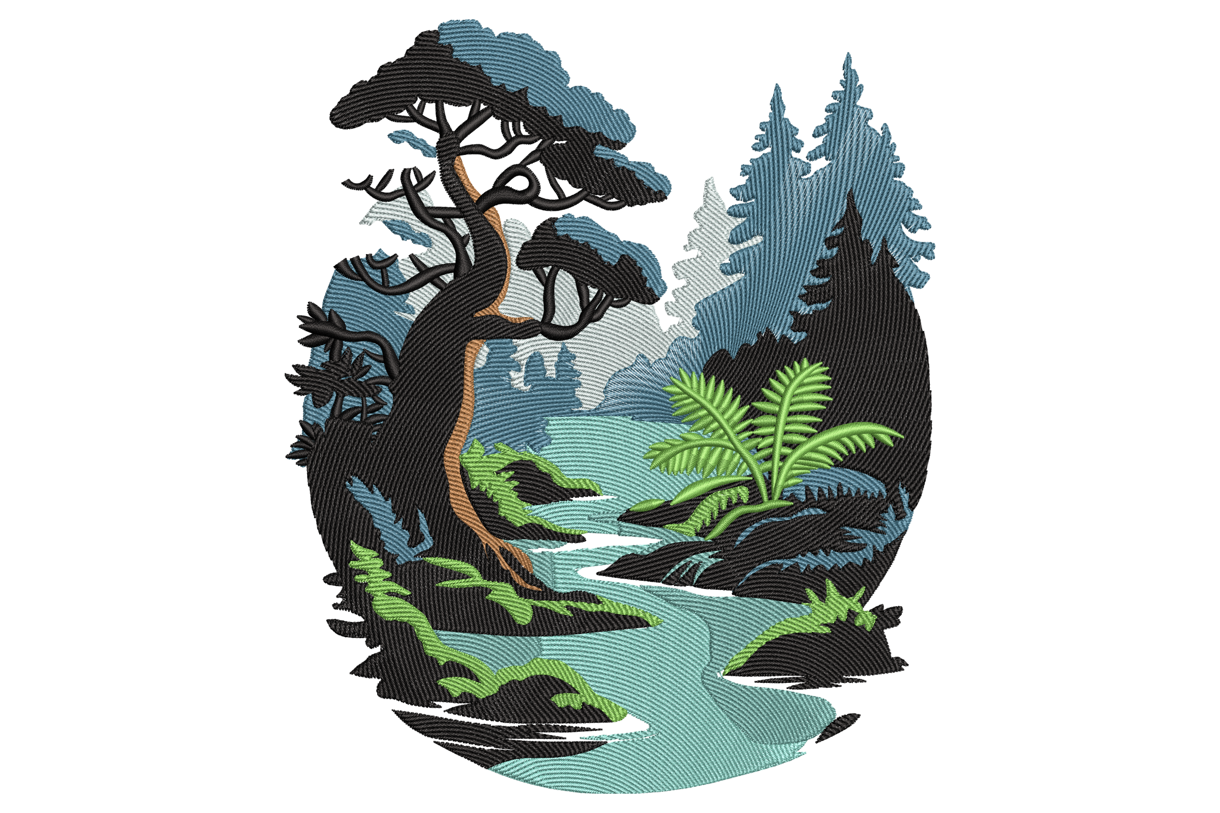 Forest River Landscape – Machine Embroidery Design | Embroidize