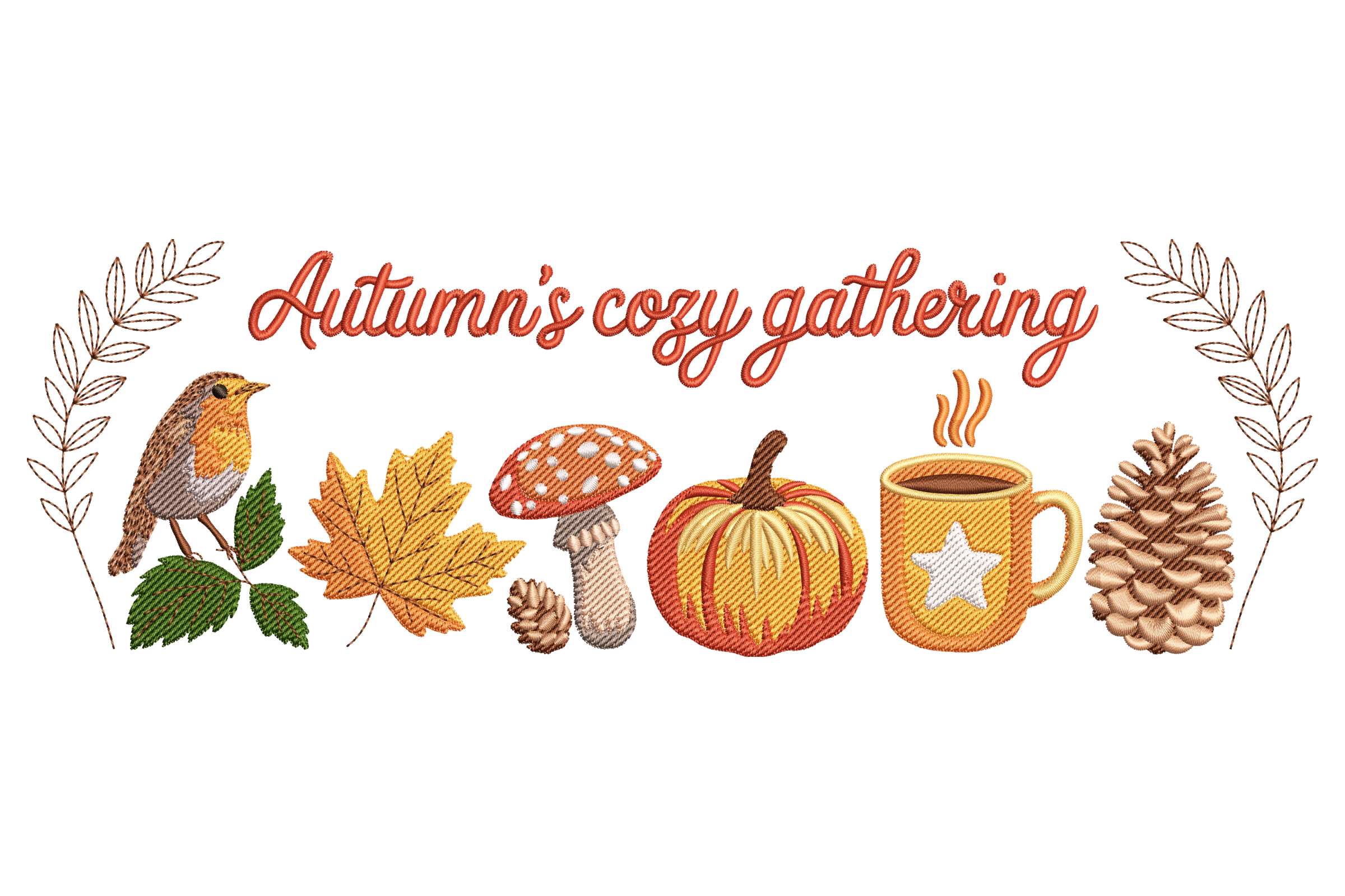Autumn’s Cozy Gathering – Fall Border Machine Embroidery Design ...