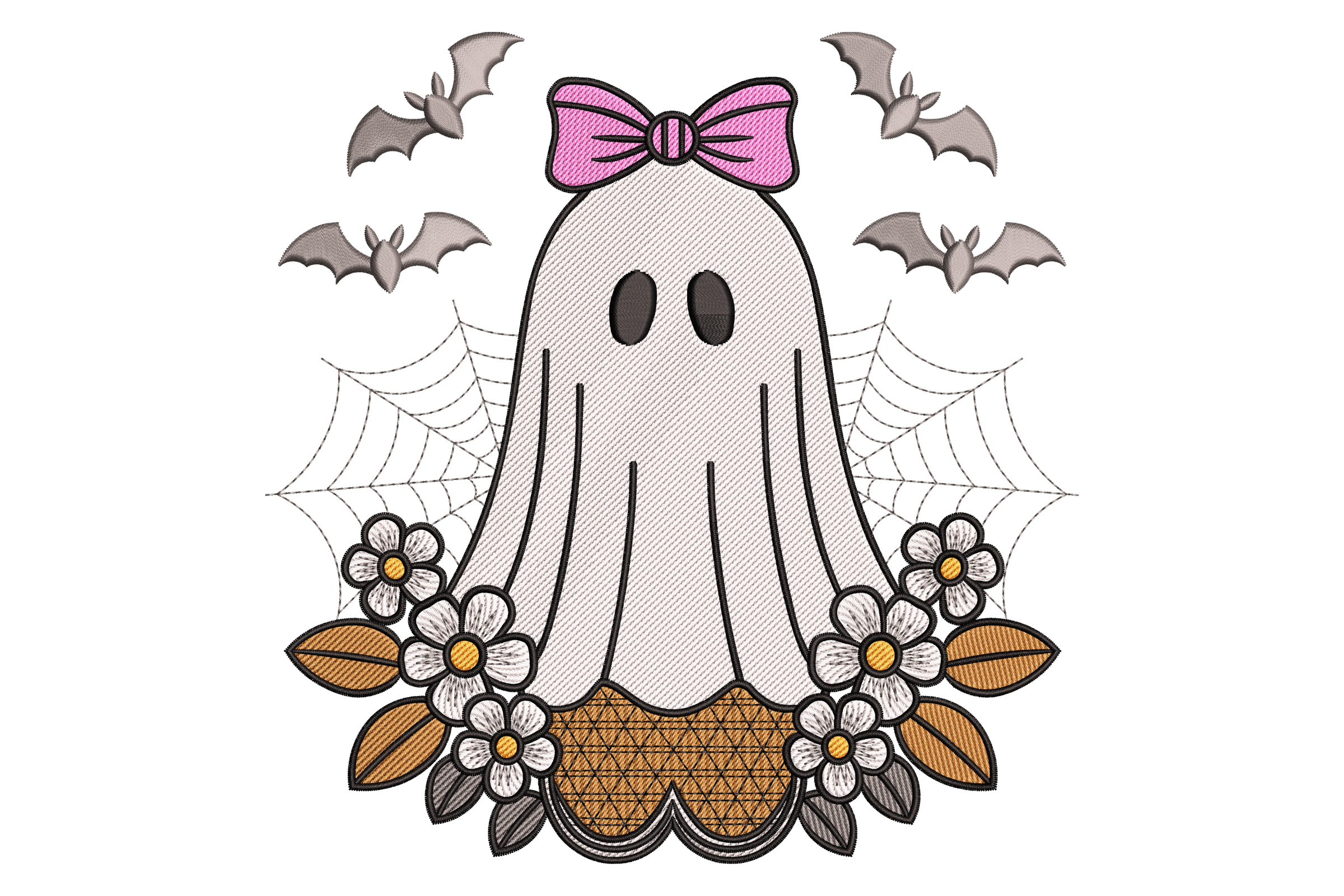 Girly Ghost & Flowers – Cute Halloween Embroidery Design | Embroidize