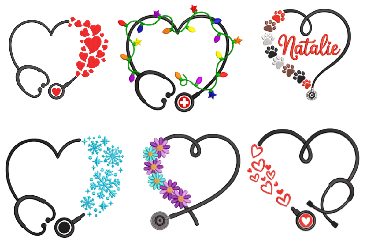 Stethoscope Heart Nurse Machine Embroidery Designs Set | Embroidize