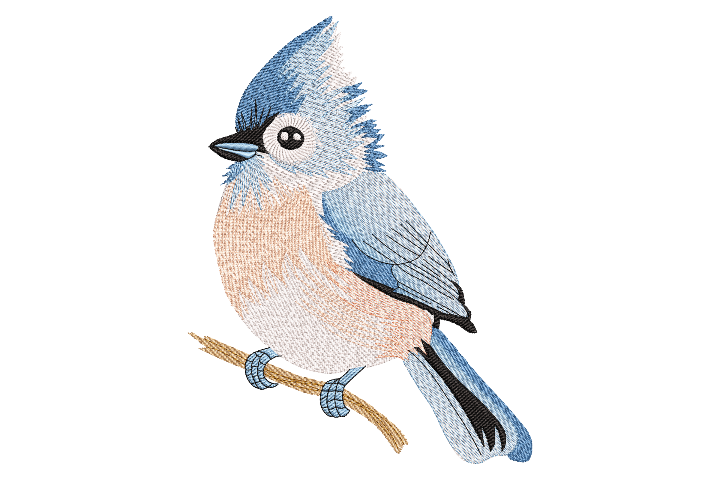 Cute Blue Songbird – Perched Bird Machine Embroidery Design | Embroidize