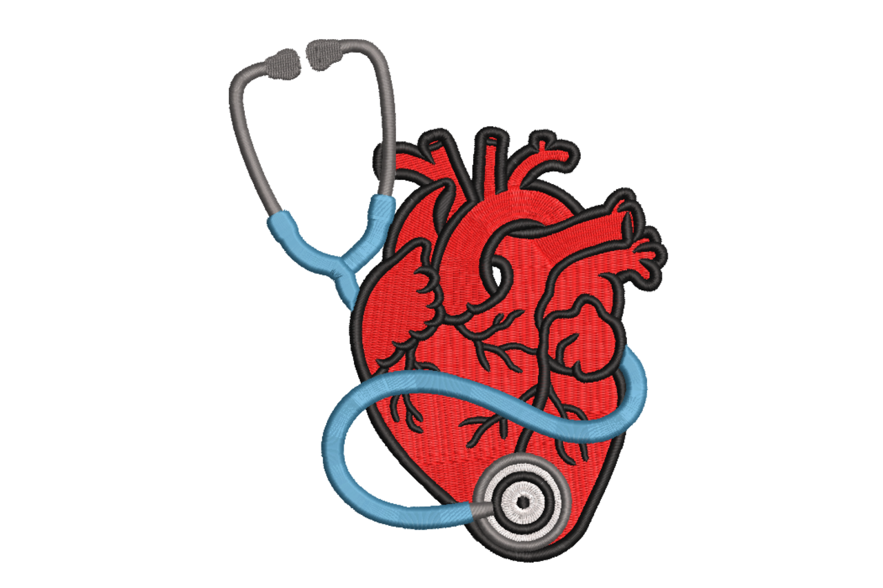 Anatomical Heart & Stethoscope – Medical Embroidery Design | Embroidize